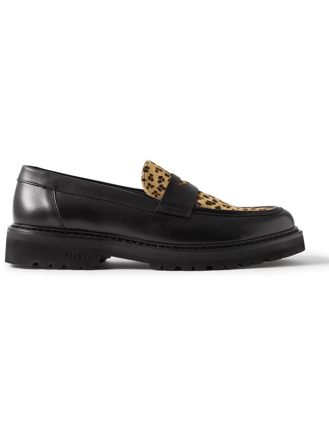 VINNY'S Richee Leopard-Print Calf Hair-Trimmed Leather Penny Loafers in ... VINNY'S Richee Leopard-Print Calf Hair-Trimmed Leather Penny Loafers in ...
