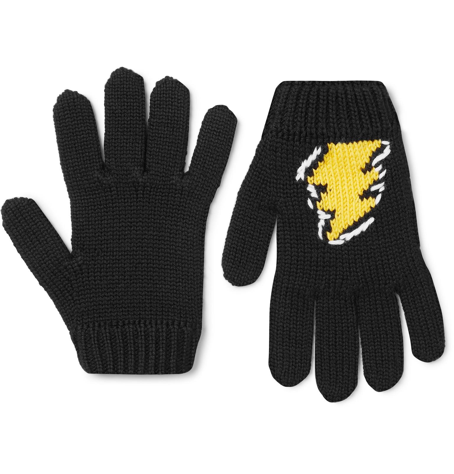 Prada Intarsia Virgin Wool Gloves in Black for Men - Lyst