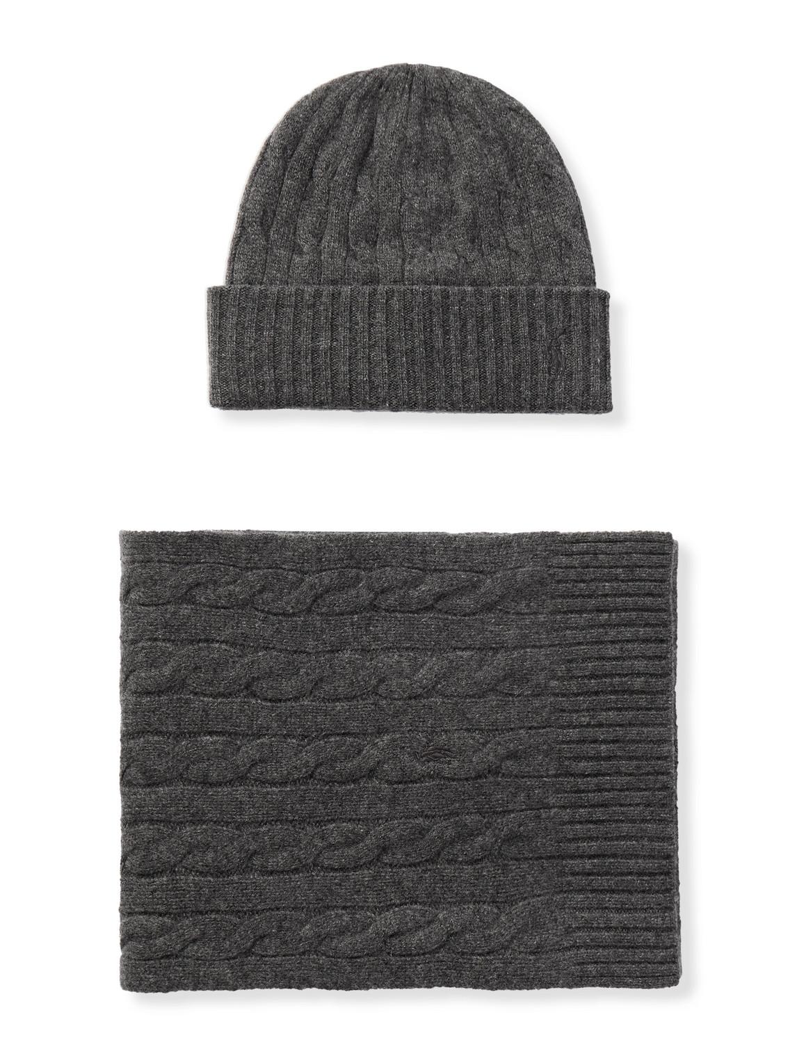 Polo Ralph Lauren Logo-embroidered Cable-knit Cashmere Scarf And Beanie ...