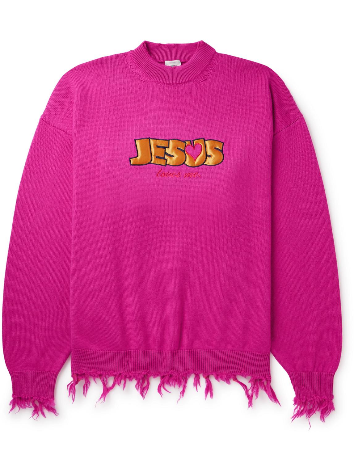 Vetements Jesus Loves You Distressed Merino Wool Sweater in Pink for ...