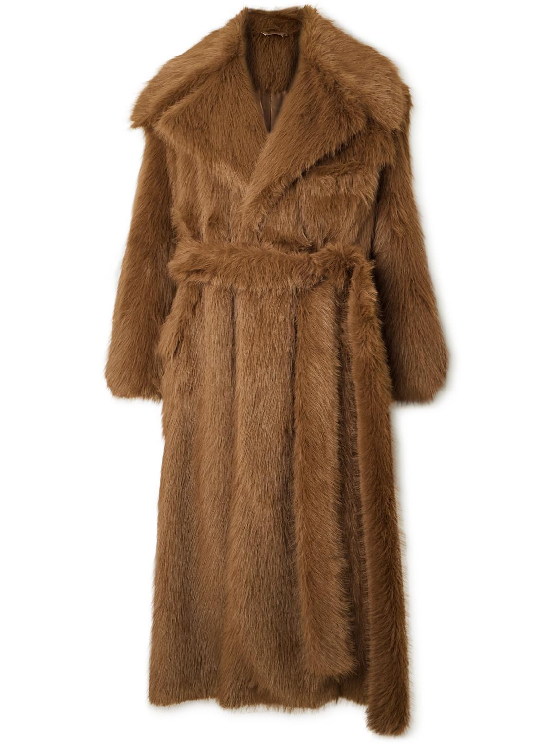 Simone Rocha Belted Faux Fur Coat in Brown for Men | Lyst