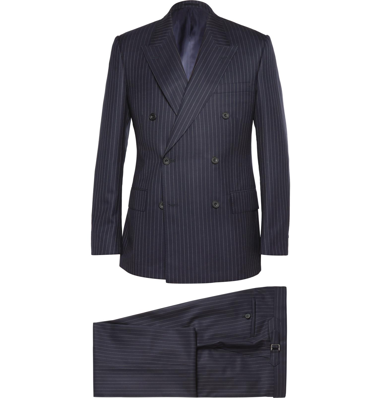 Kingsman Navy Double breasted Pinstriped Wool And Cashmere blend Suit kingsman-navy-double-breasted-pinstriped-wool-and-cashmere-blend-suit