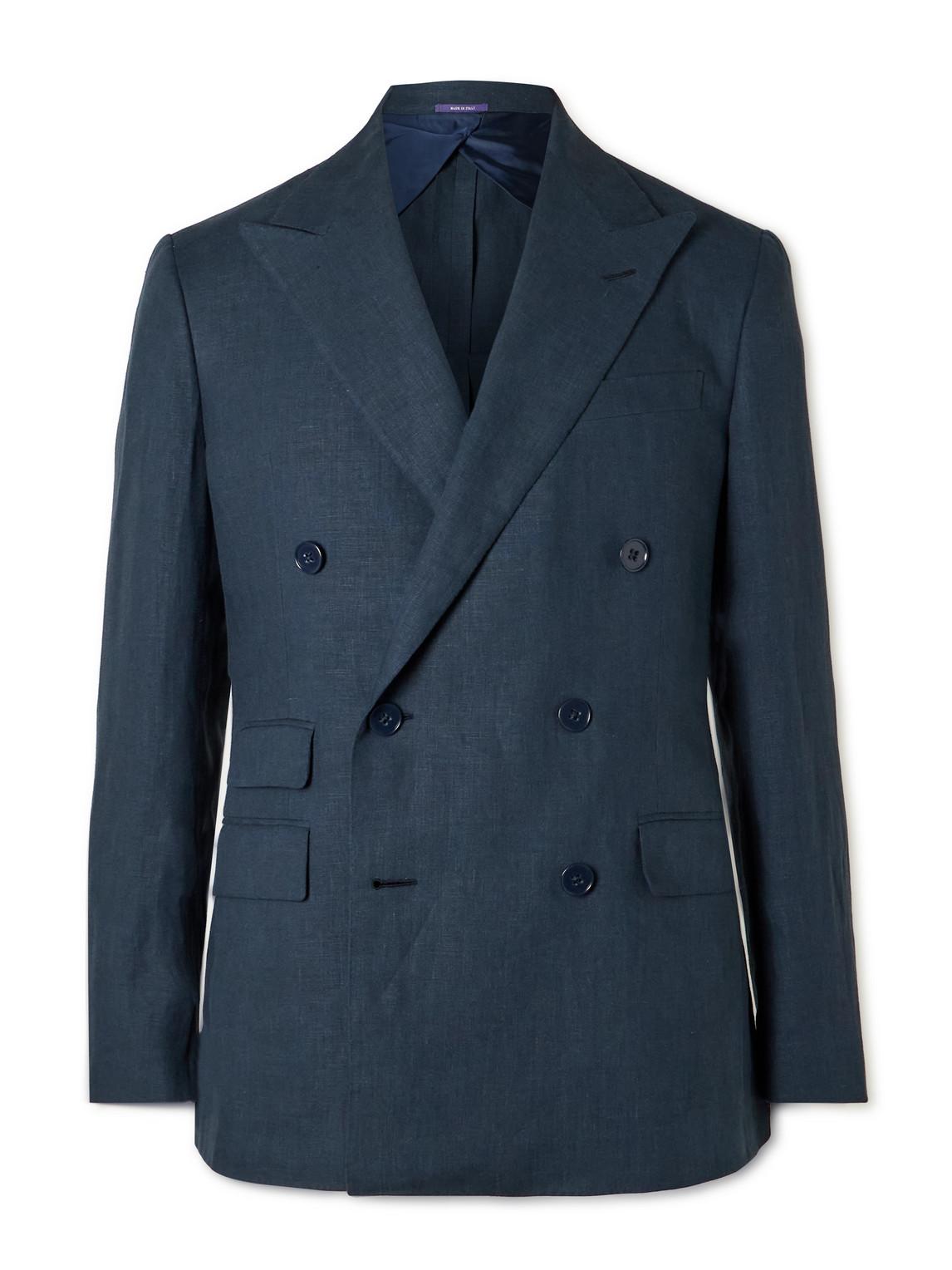 Ralph Lauren Kent Slim-Fit Double-Breasted Linen Suit Jacket in Blue ...