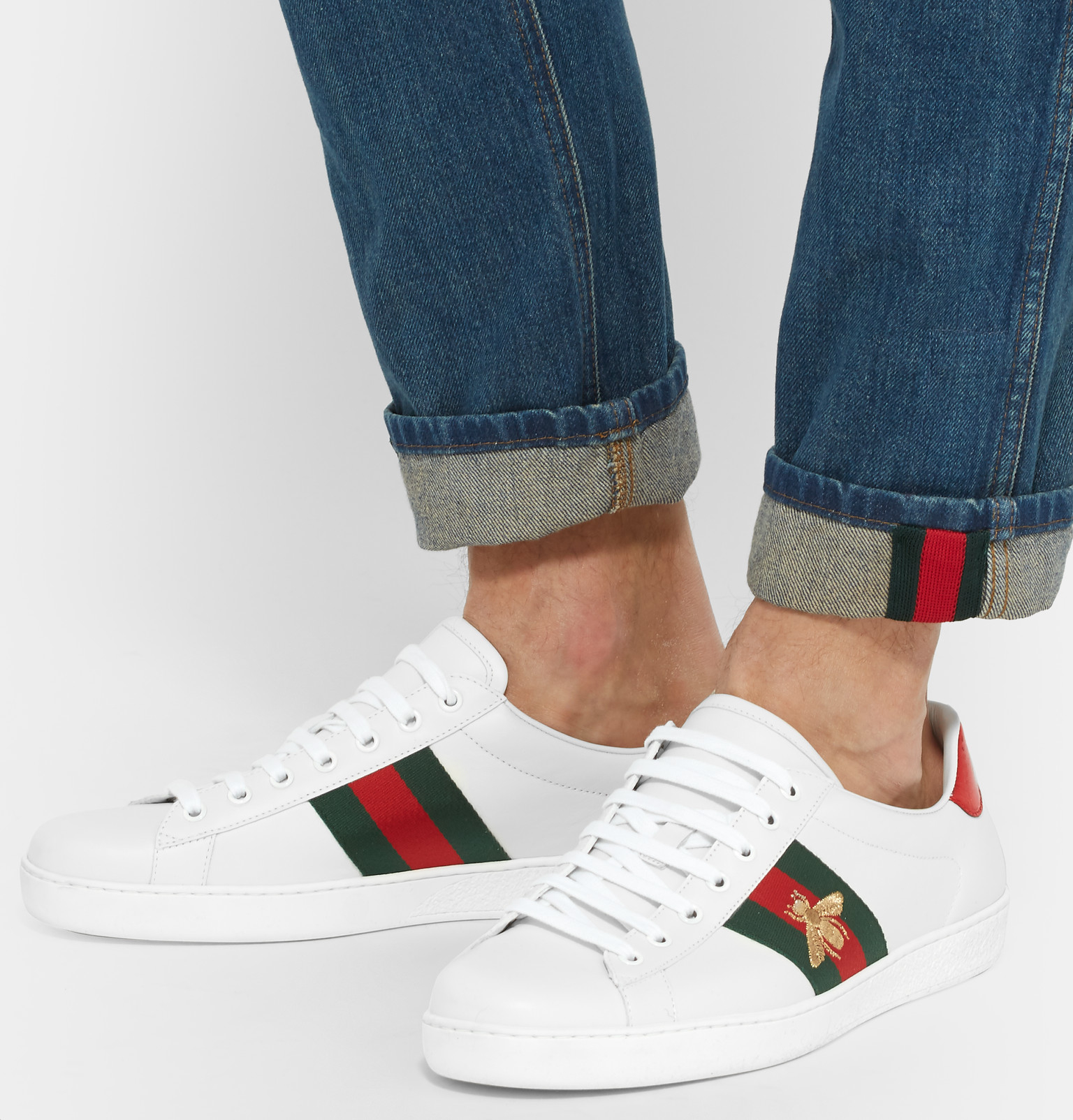 Gucci Ace Embroidered Watersnake And Leather Sneakers in White for Men ...