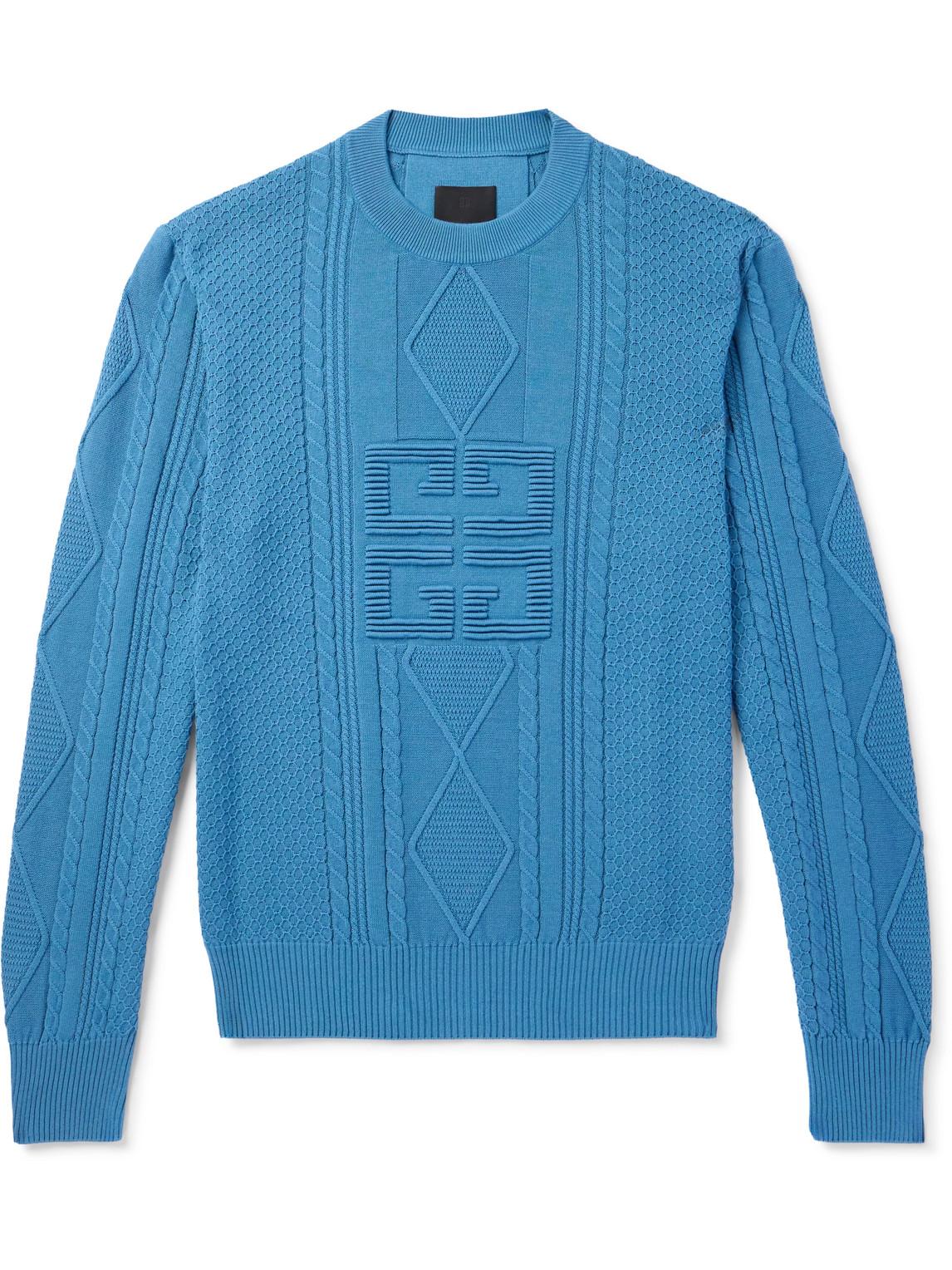 Givenchy Logo-jacquard Cable-knit Cotton Sweater in Blue for Men | Lyst