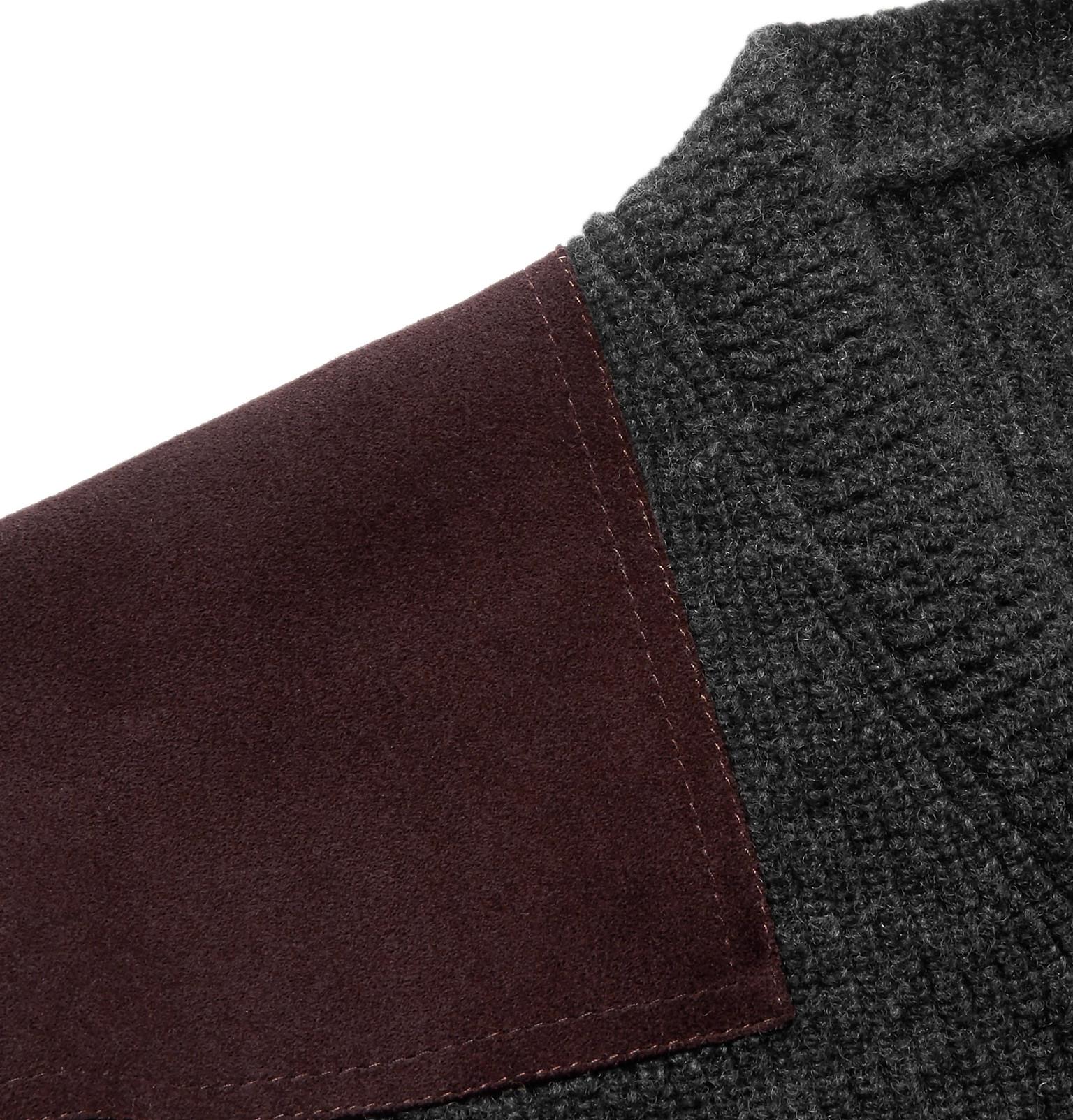 Kingsman Merlin's Suede-panelled Ribbed Wool Sweater in Charcoal (Grey ...