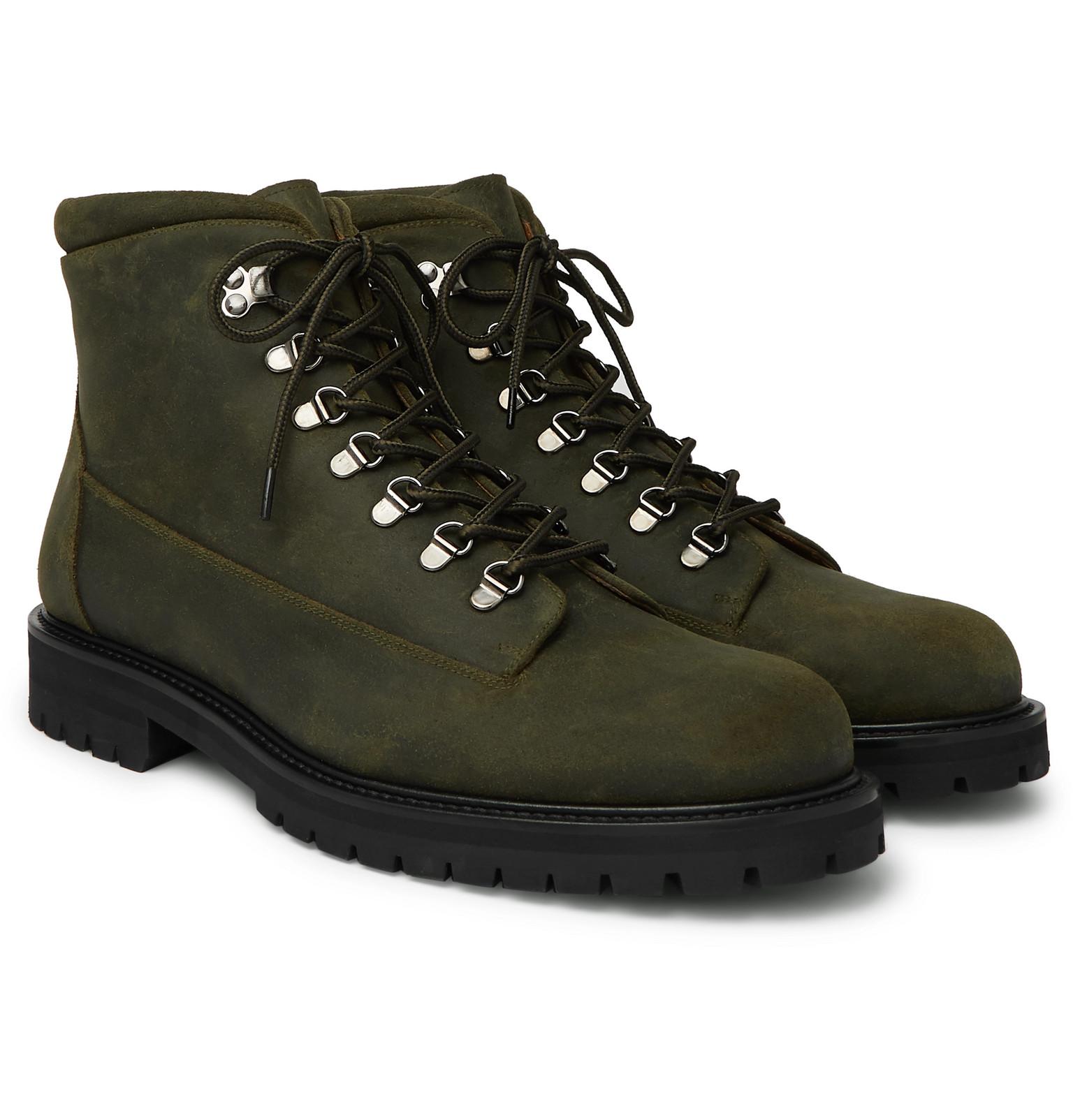 MR P. Jacques Shearling-lined Waxed-suede Boots in Green for Men - Lyst