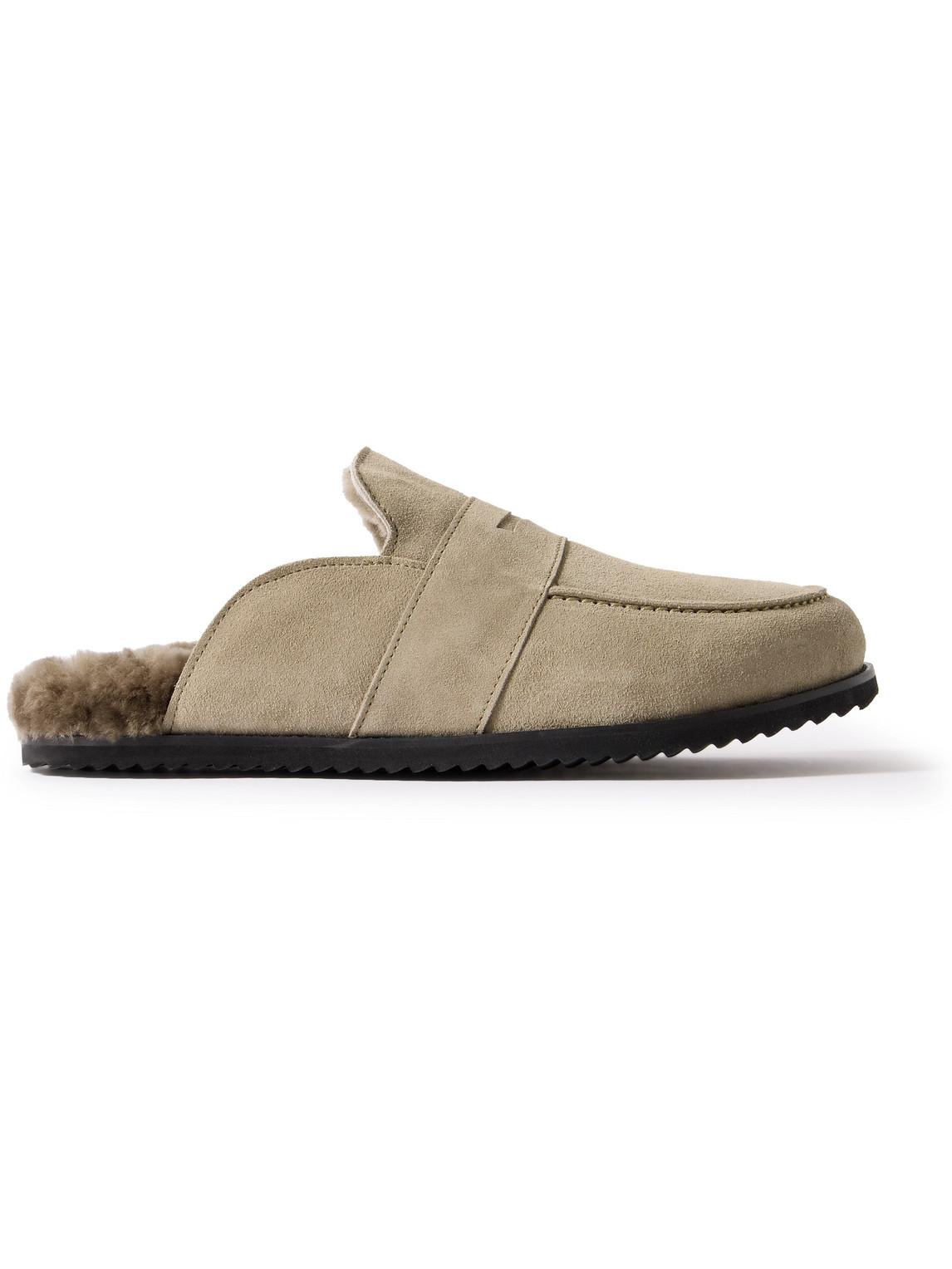 MR P. David Shearling-lined Suede Slippers in Brown for Men | Lyst