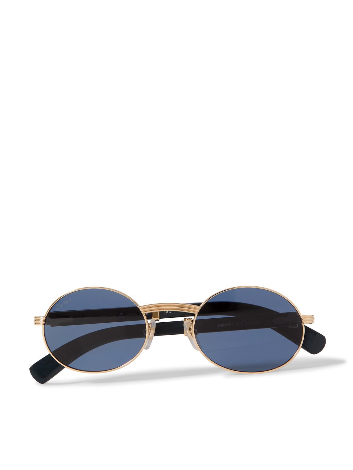 Cartier Première Round-frame Gold-tone And Wood Sunglasses in Blue for ...