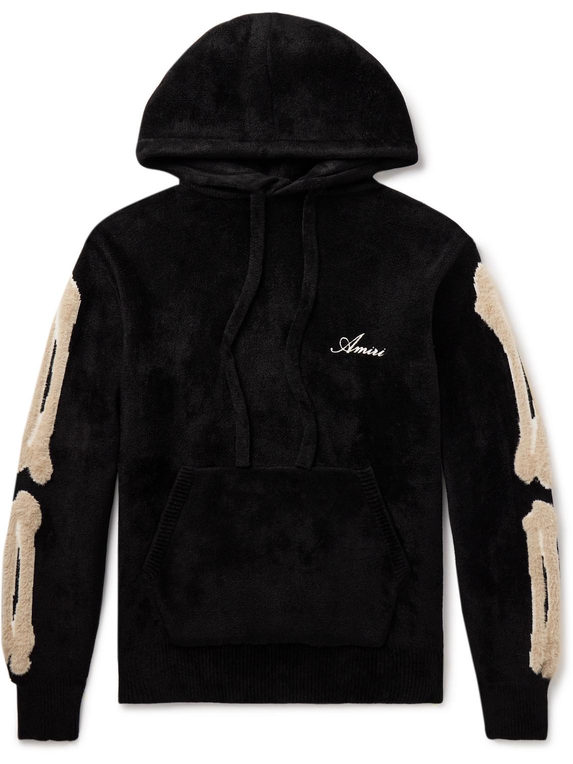 Amiri Bones Fleece-trimmed Logo-embroidered Chenille Hoodie in Black ...