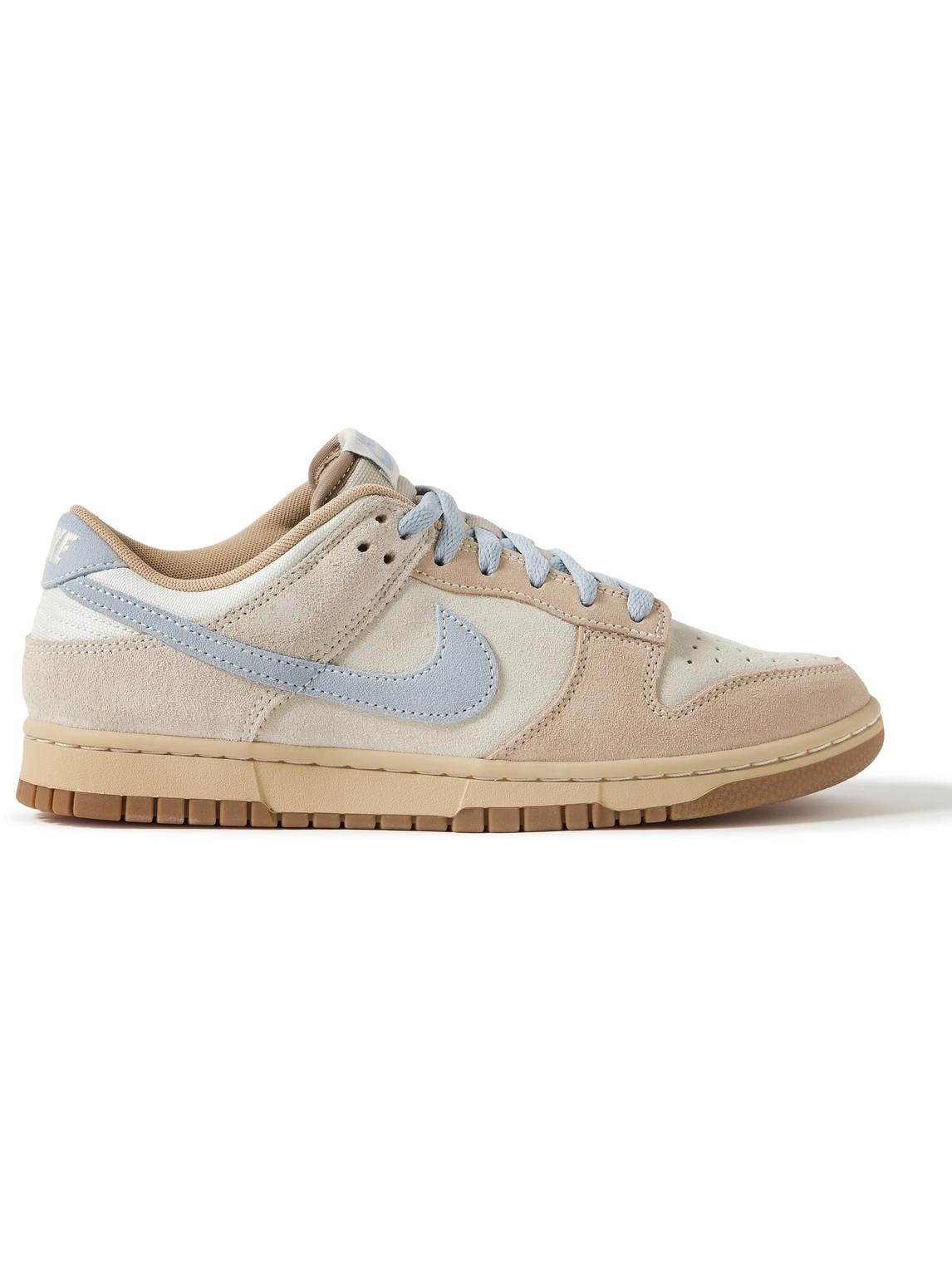 Nike Dunk Low Mesh-trimmed Suede Sneakers in White for Men | Lyst
