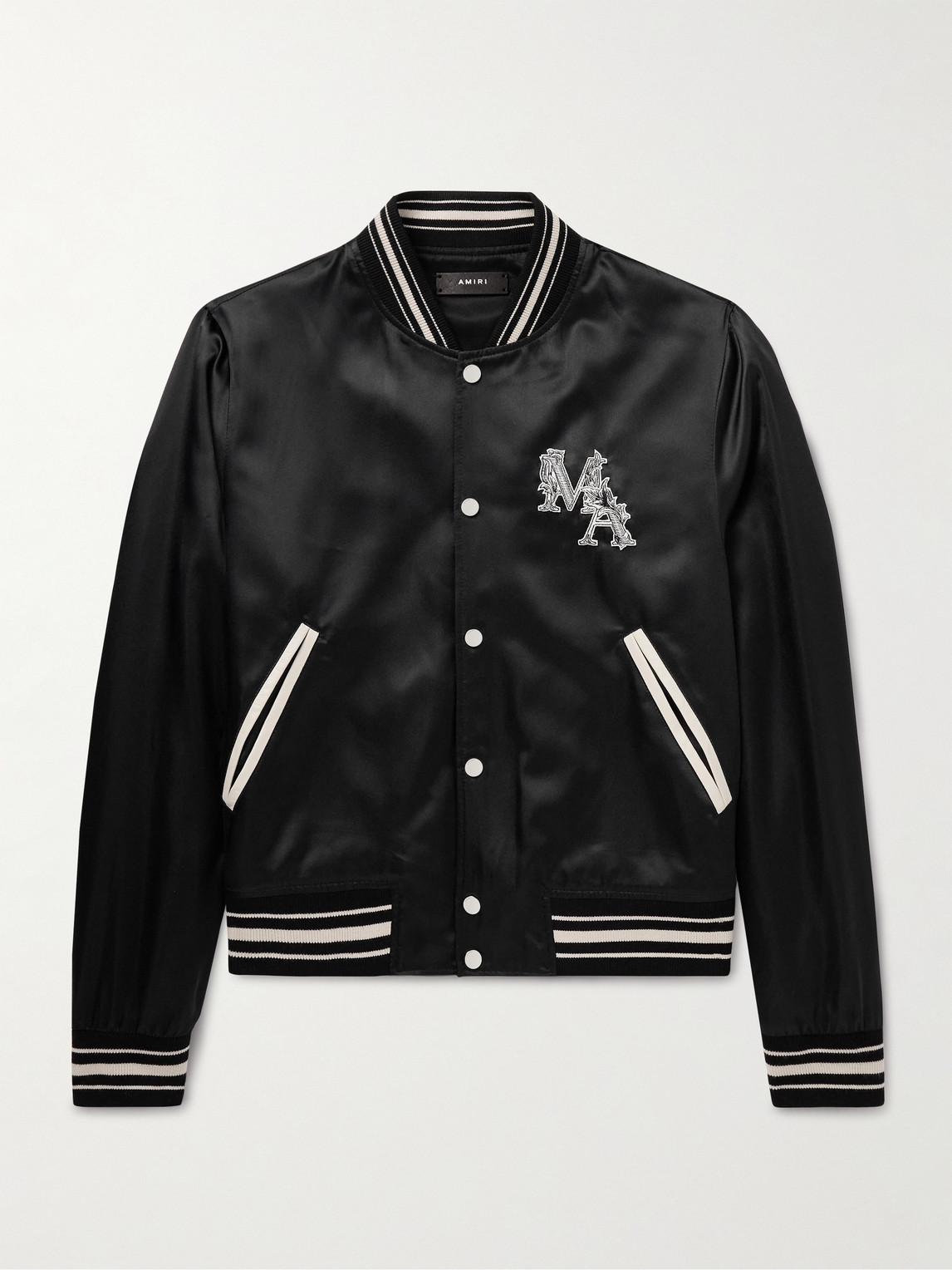 Amiri Logo-appliquéd Leather-trimmed Satin Bomber Jacket in Black for ...