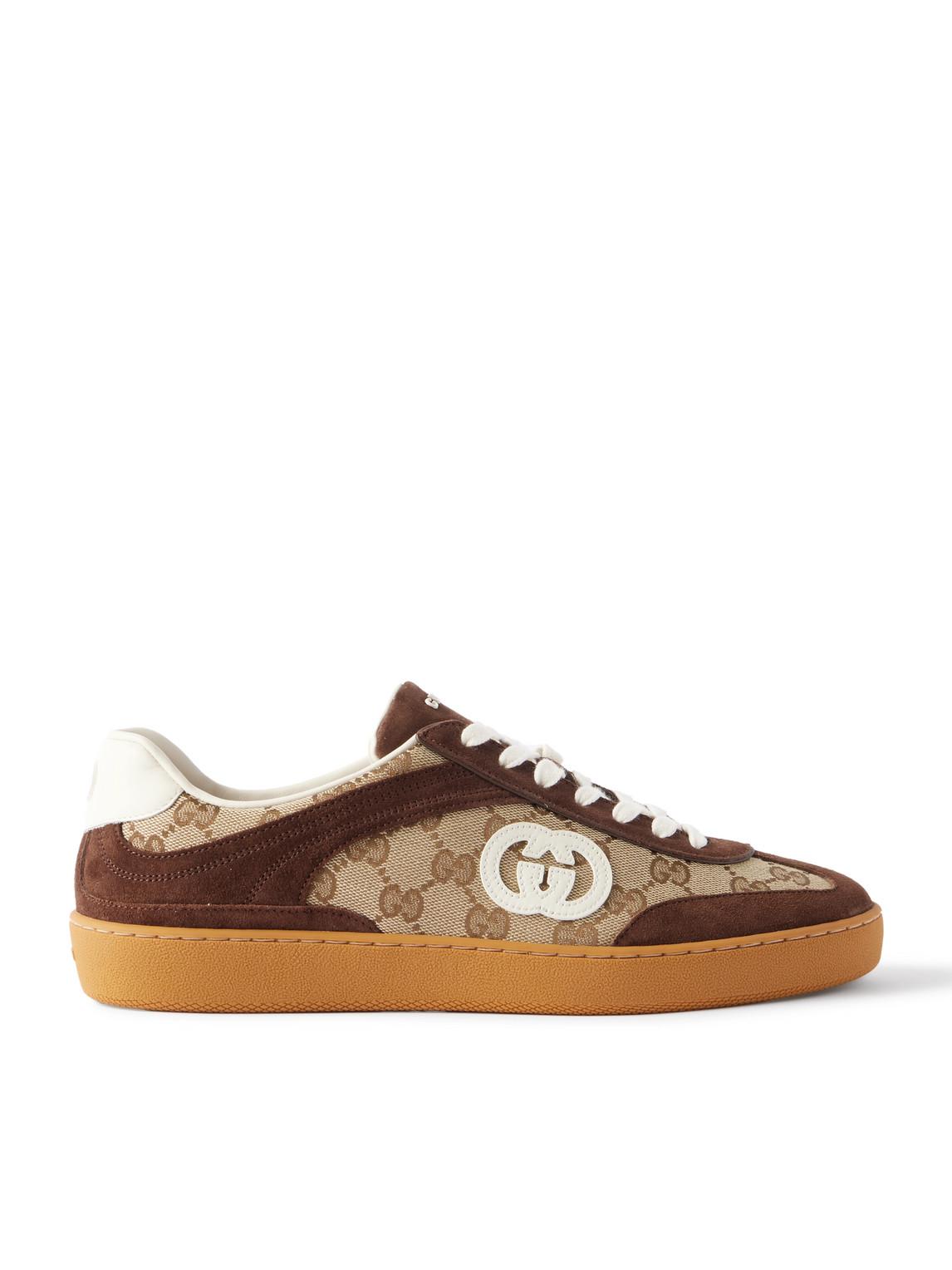 Gucci G74 Suede And Leather-trimmed Monogrammed Canvas Sneakers in ...