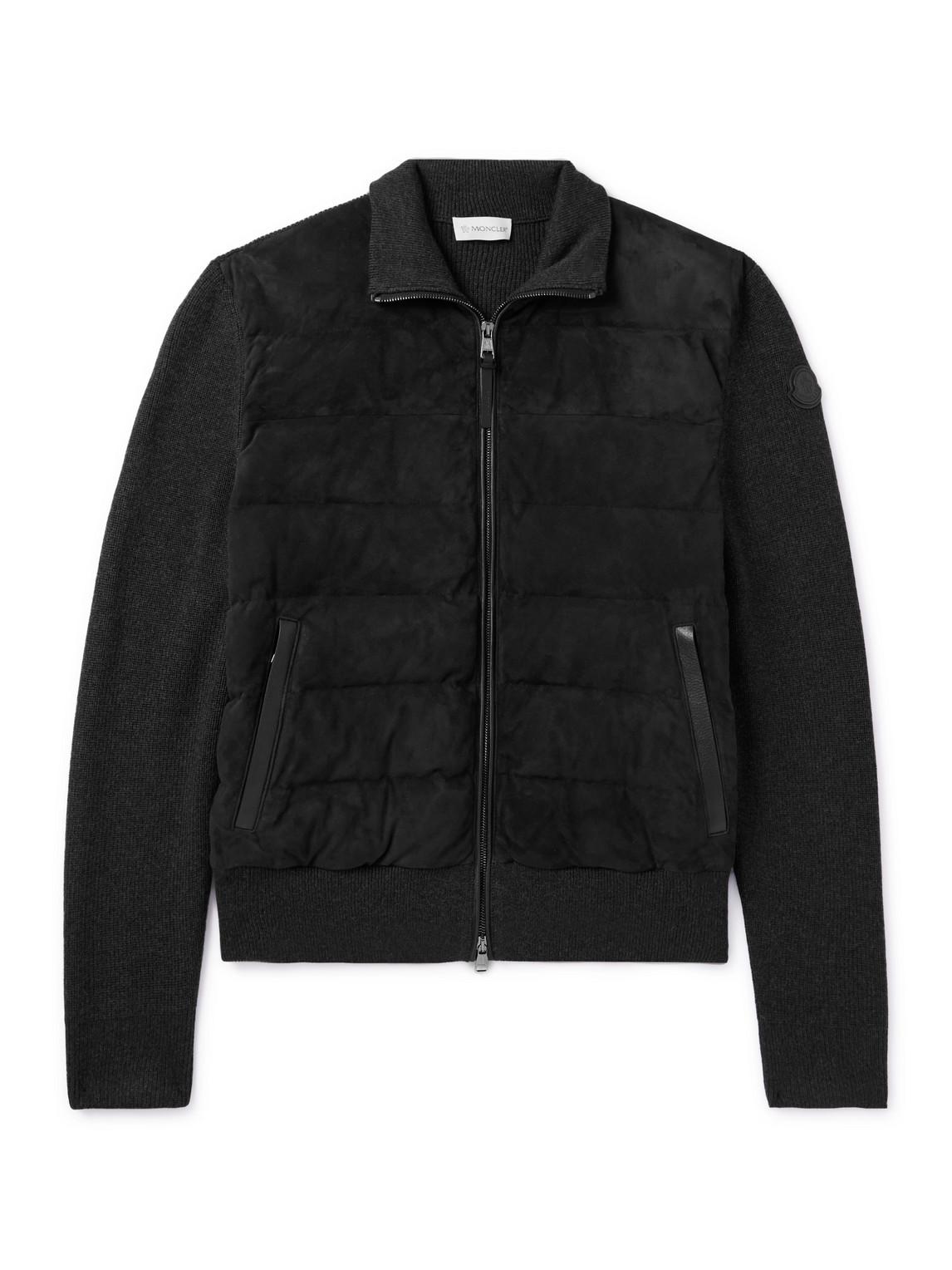 Moncler Slim-fit Logo-appliquéd Leather-trimmed Quilted Suede And ...