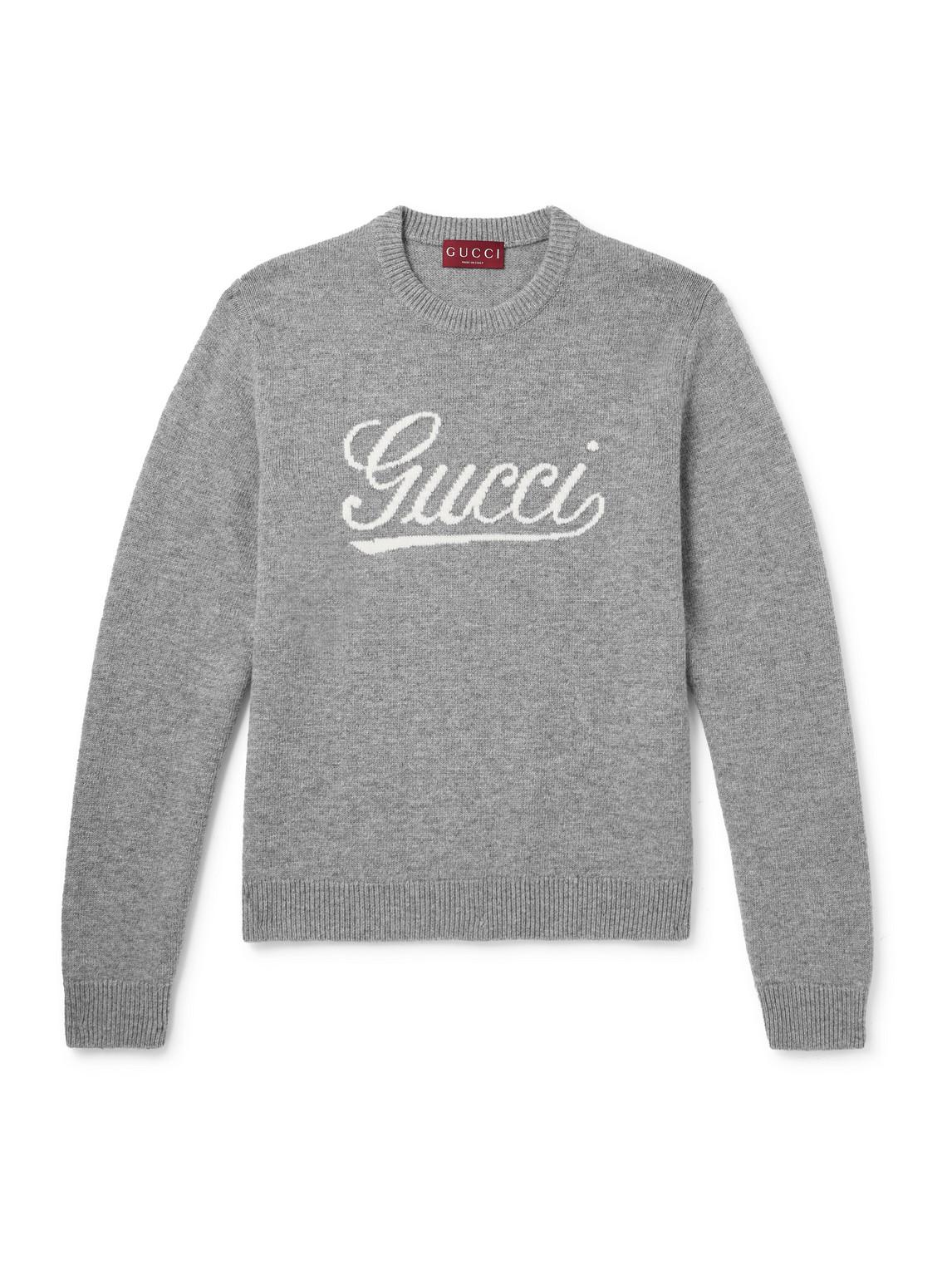 Gucci Logo-Intarsia Wool Sweater in Gray for Men | Lyst