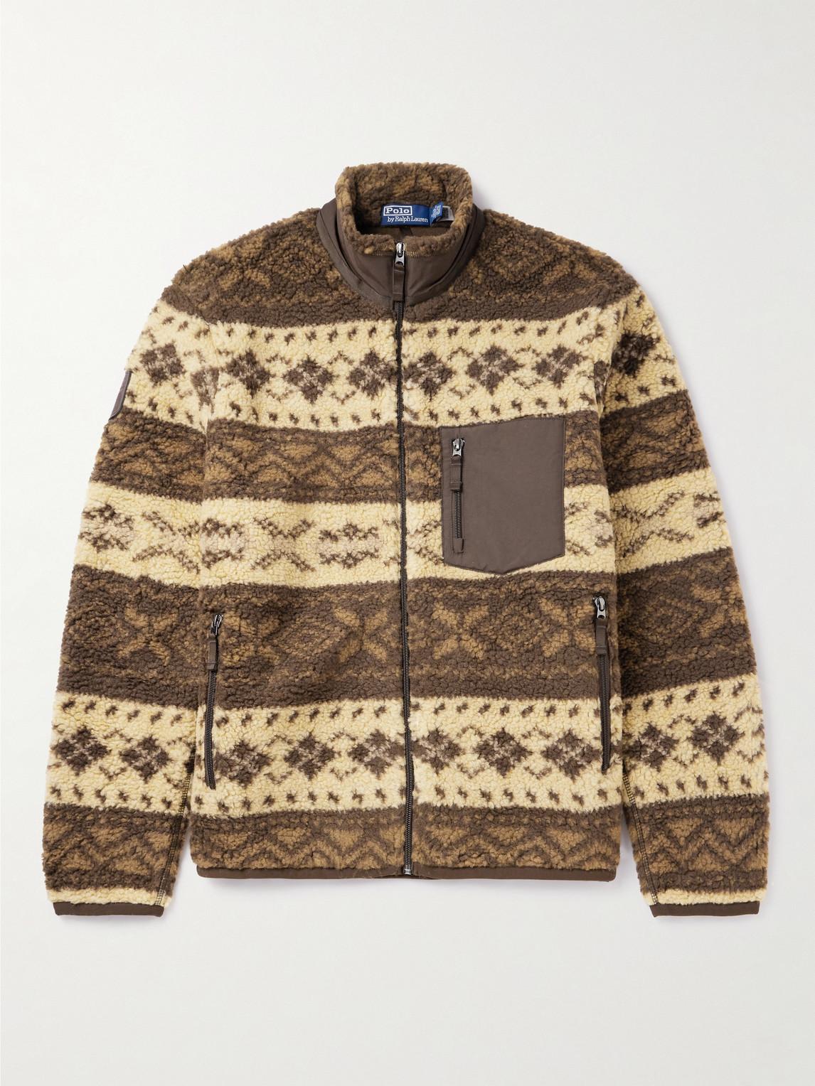 Polo Ralph Lauren Shell-trimmed Fleece-jacquard Jacket in Brown for Men ...