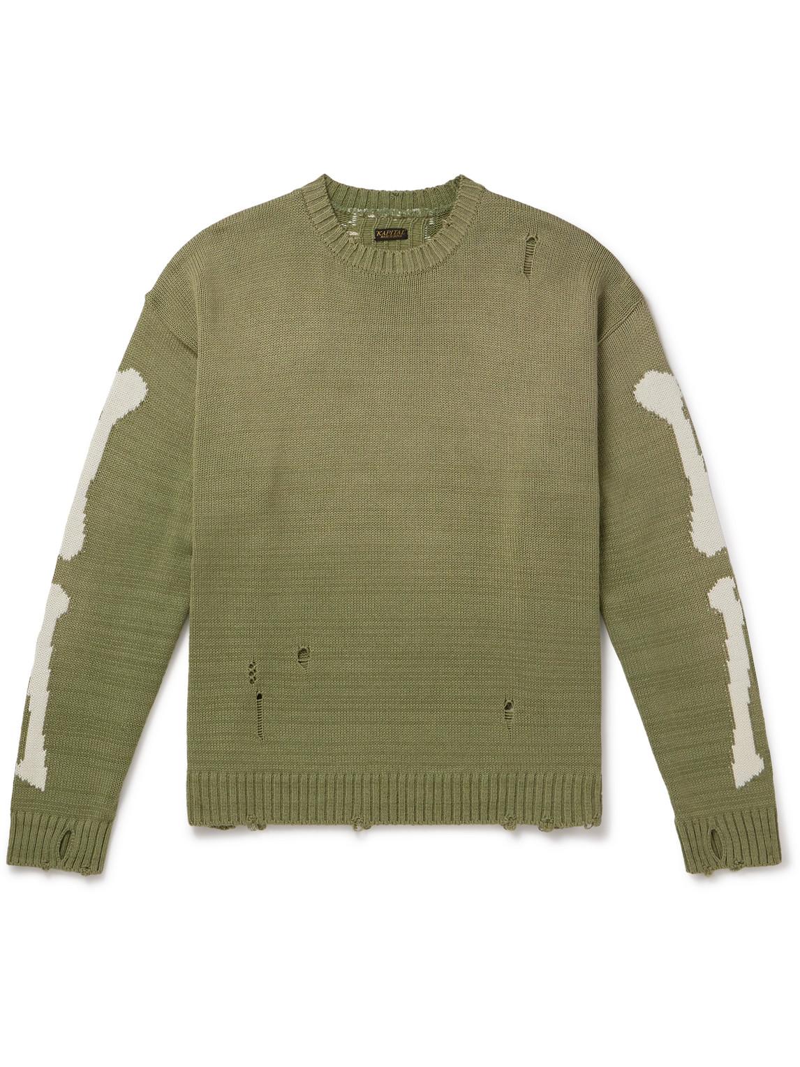 Kapital 5G Distressed Intarsia Cotton Blend Sweater in Green for Men Lyst