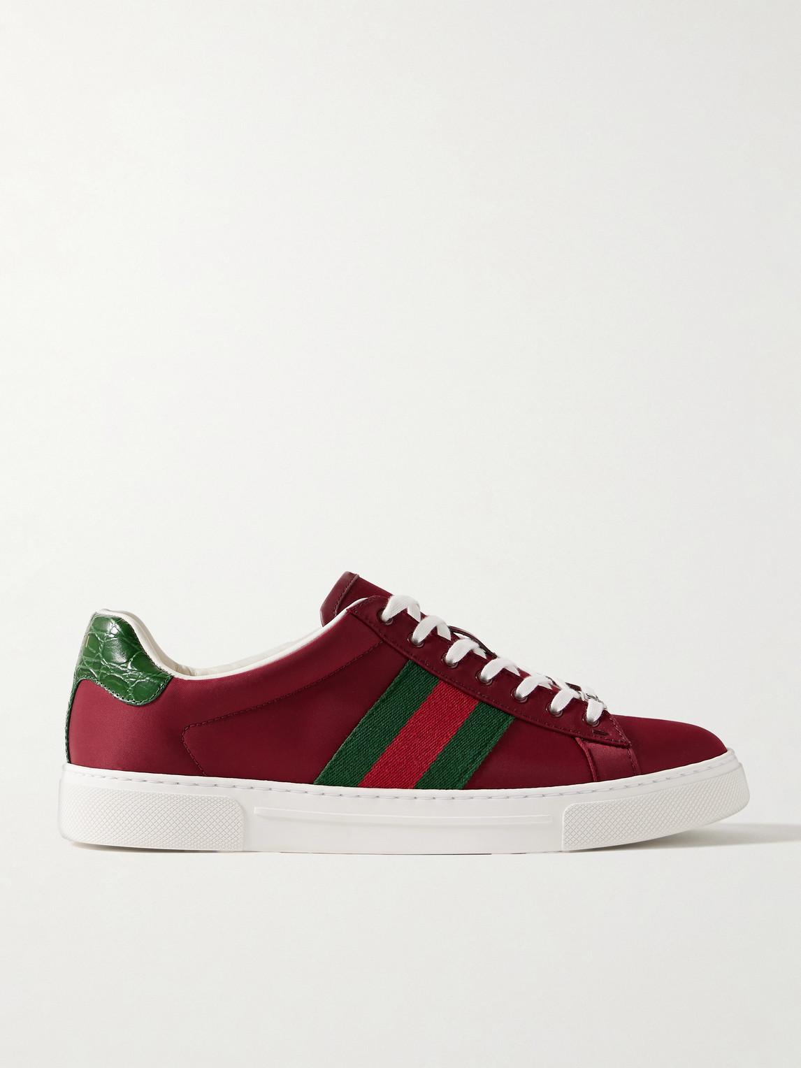 Gucci Ace Croc-effect Leather And Webbing-trimmed Twill Sneakers in Red ...
