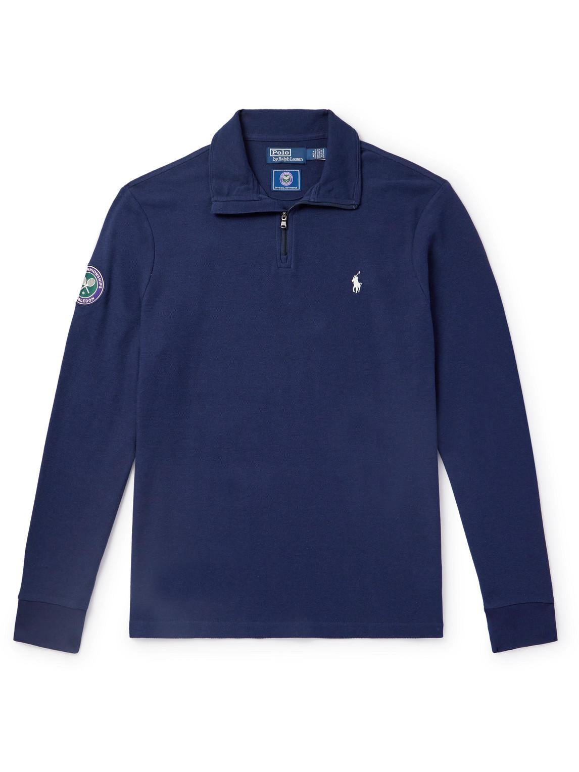Polo Ralph Lauren Wimbledon Appliquéd Logo-embroidered Cotton-piqué Half-zip Sweater in Blue for ...