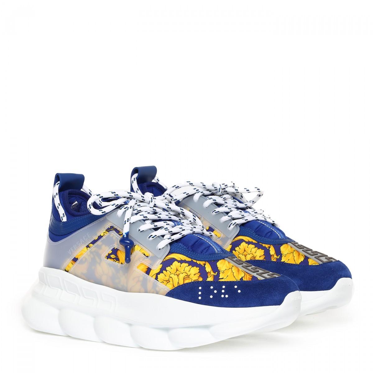 Versace Chain Reaction Twill And Suede Trainers in Blue for Men - Save ...