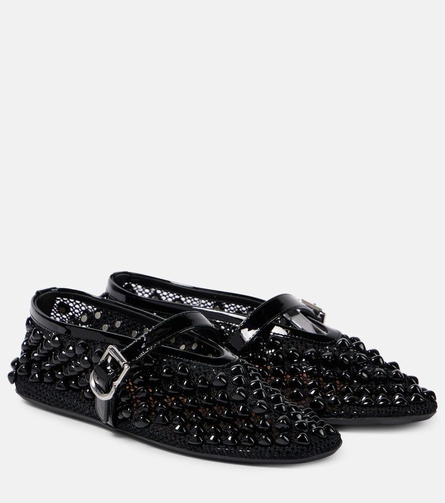 Alaïa Studded Mesh Mary Jane Flats in Black | Lyst