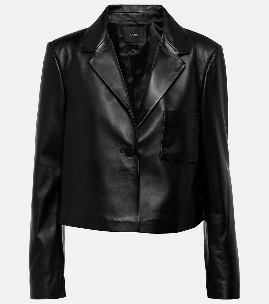 JOSEPH Cropped Leather Jacket in Black | Lyst