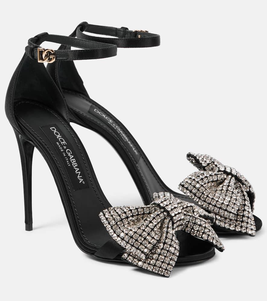 Dolce & Gabbana Bow Tie Crystal-embellished Satin Sandals in Black | Lyst