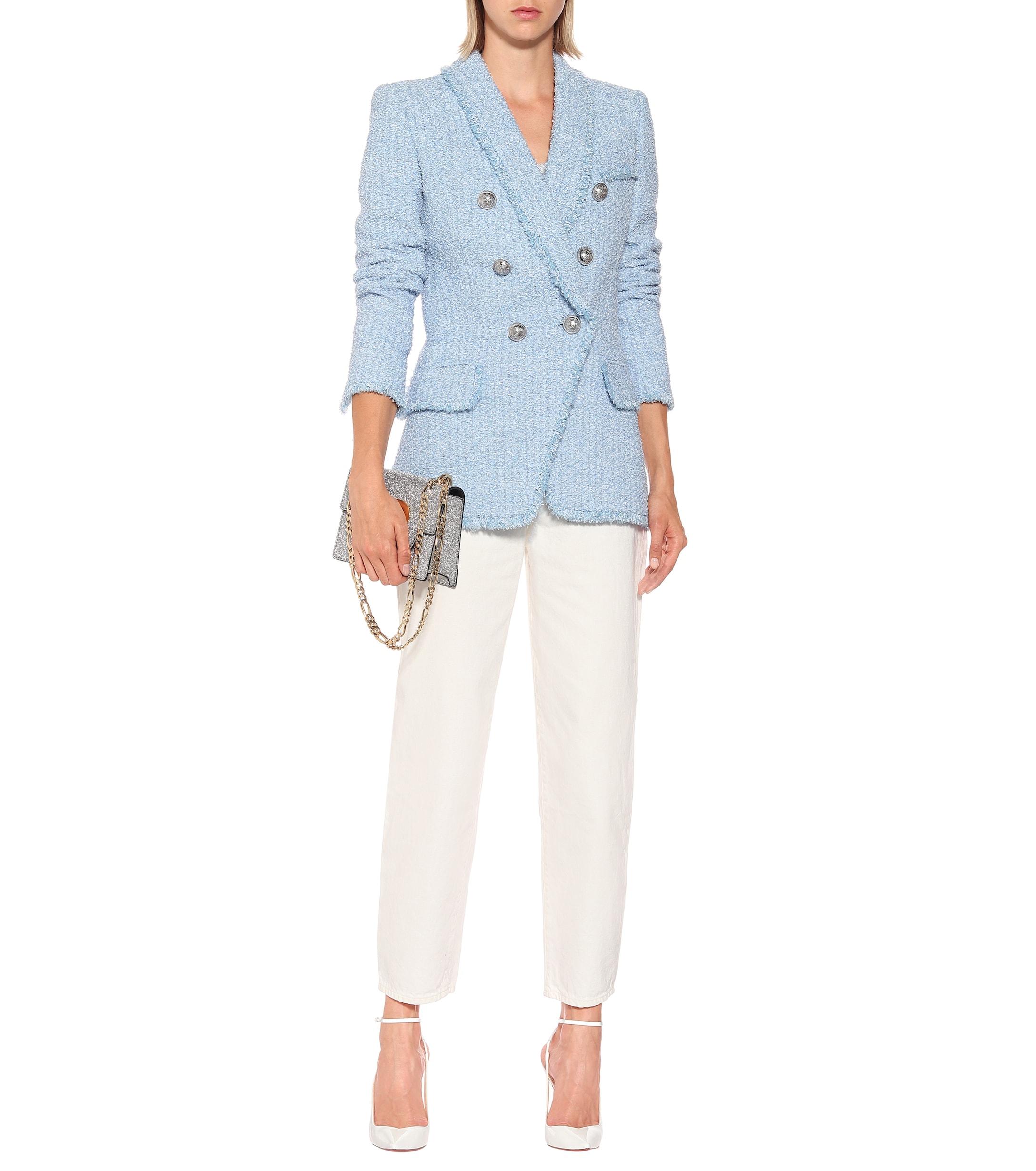 Balmain Tweed Blazer in Blue - Lyst