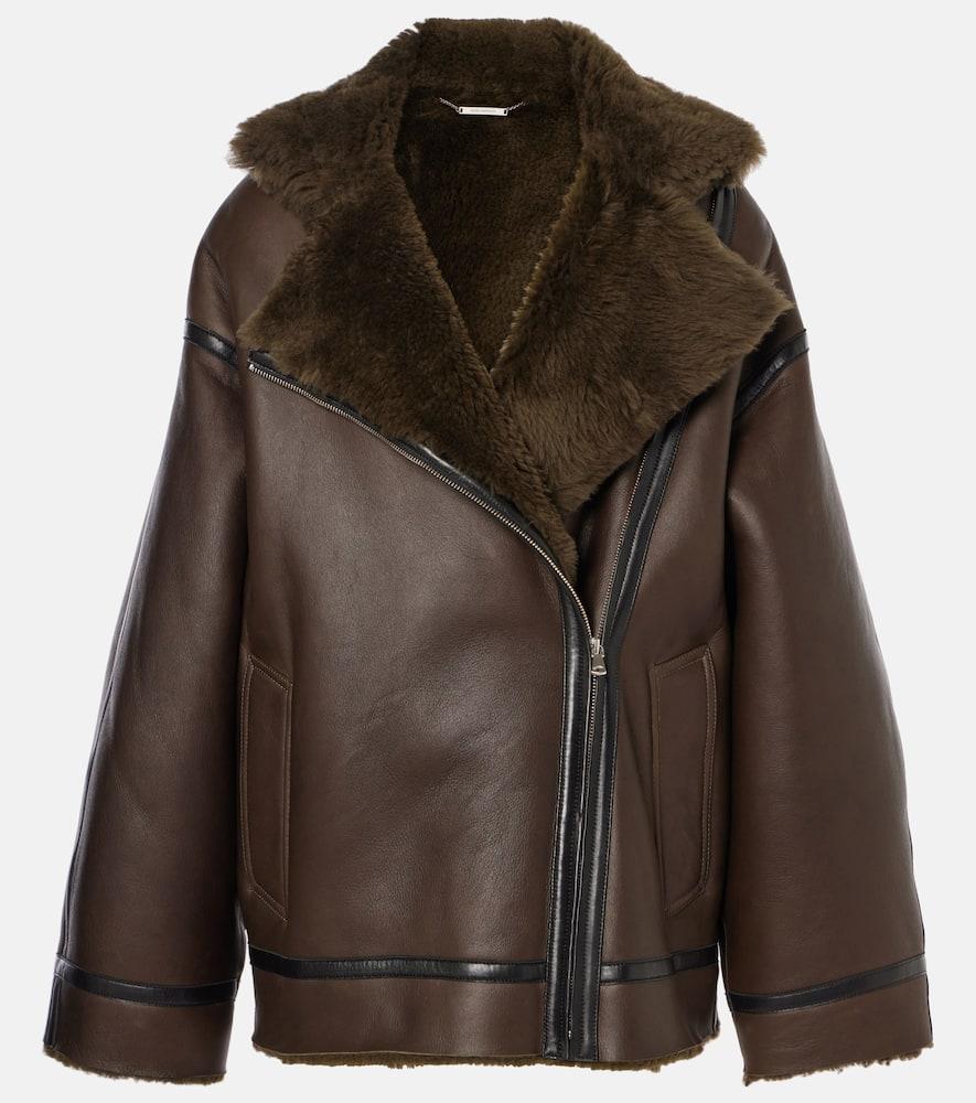 Nour Hammour Jacqueline Shearling-Trimmed Leather Jacket in Brown | Lyst