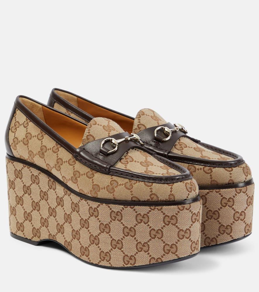 Gucci Horsebit Gg Canvas Platform Loafers in Brown | Lyst