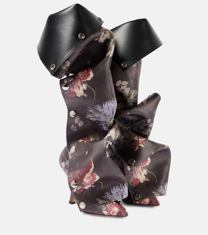 Y. Project Snap 100 Floral Leather Knee-high Boots in Black | Lyst
