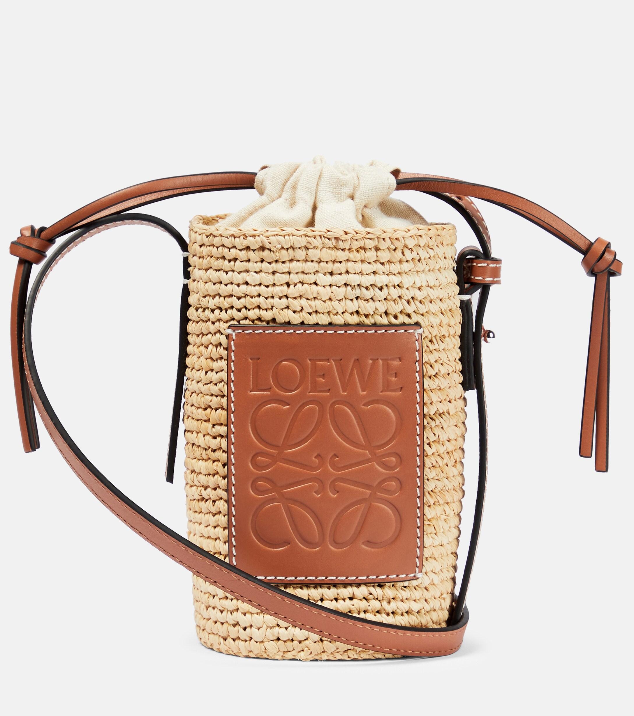 Loewe Cylinder Pocket Mini Raffia Shoulder Bag in Natural | Lyst UK