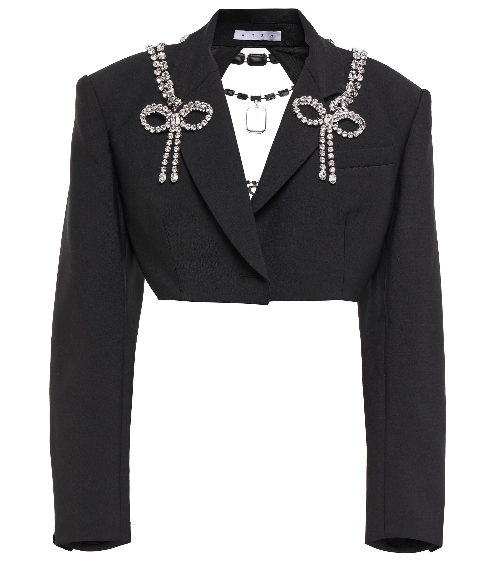 Area Crystal-embellished Cropped Blazer in Black | Lyst