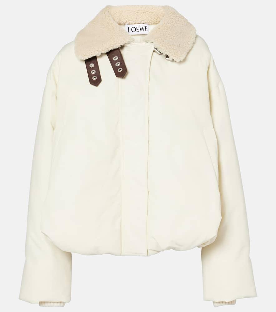 Loewe Shearling-Trimmed Cotton-Blend Puffer Jacket in Natural | Lyst
