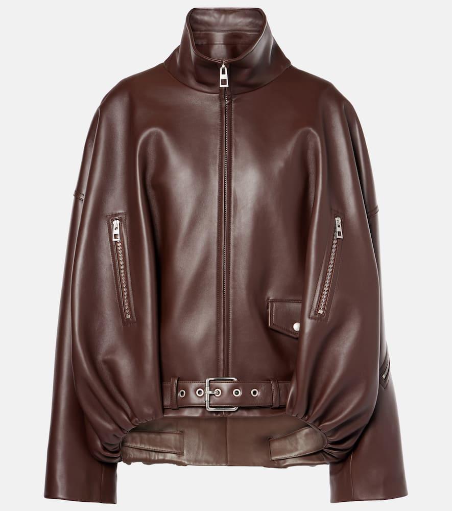 Loewe Balloon Leather Jacket in Brown | Lyst