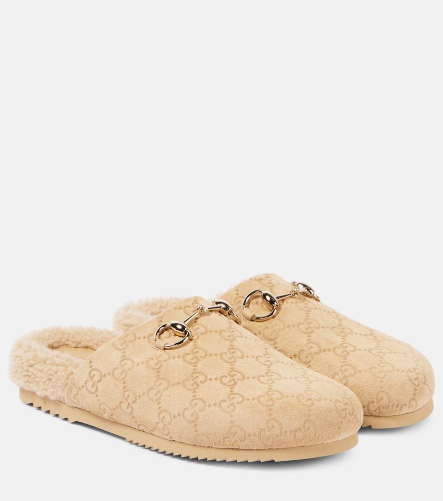 Gucci Horsebit GG Suede Mules in Natural | Lyst