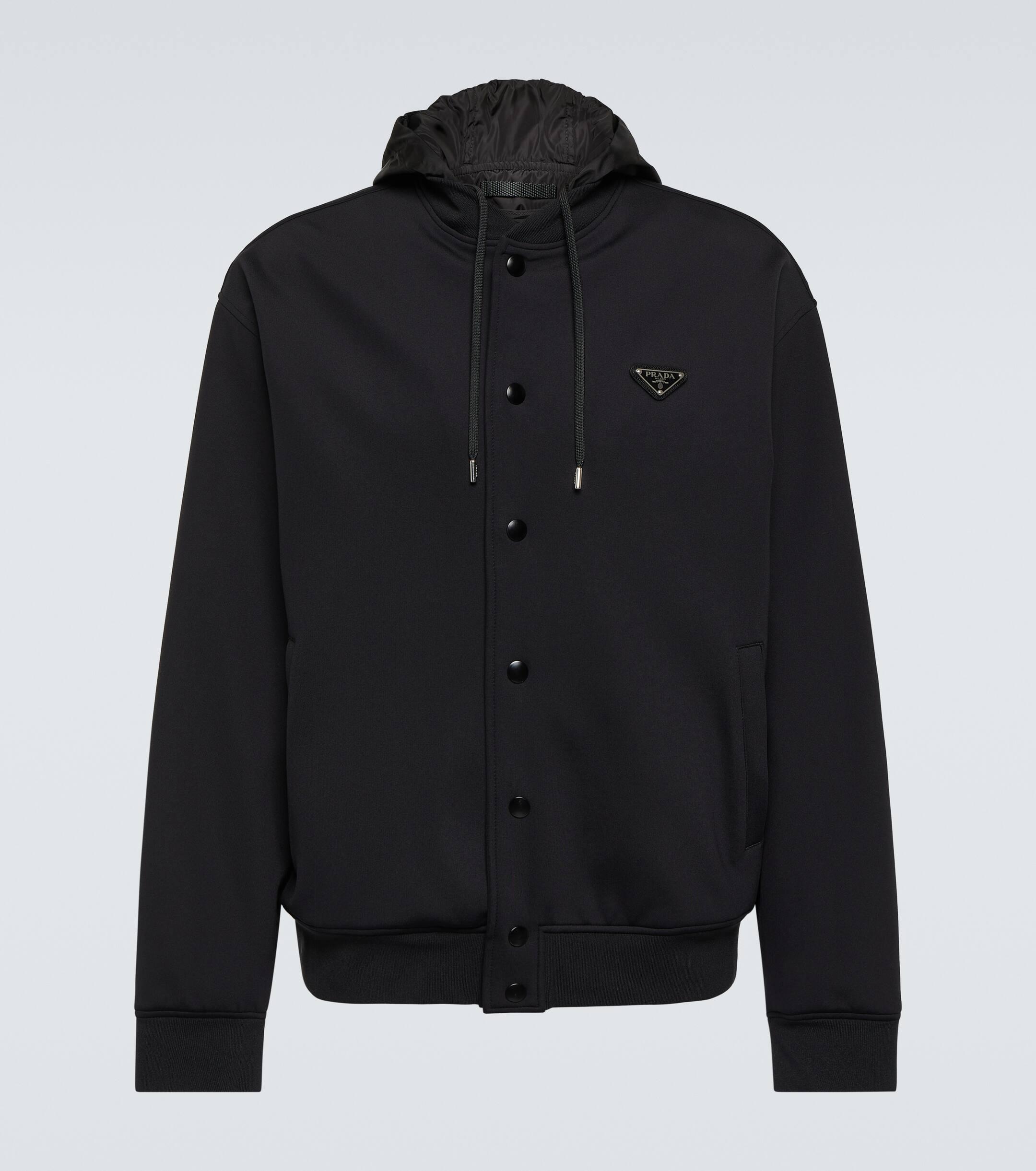 Prada Hooded Logo Bomber Jacket in Black for Men | Lyst UK