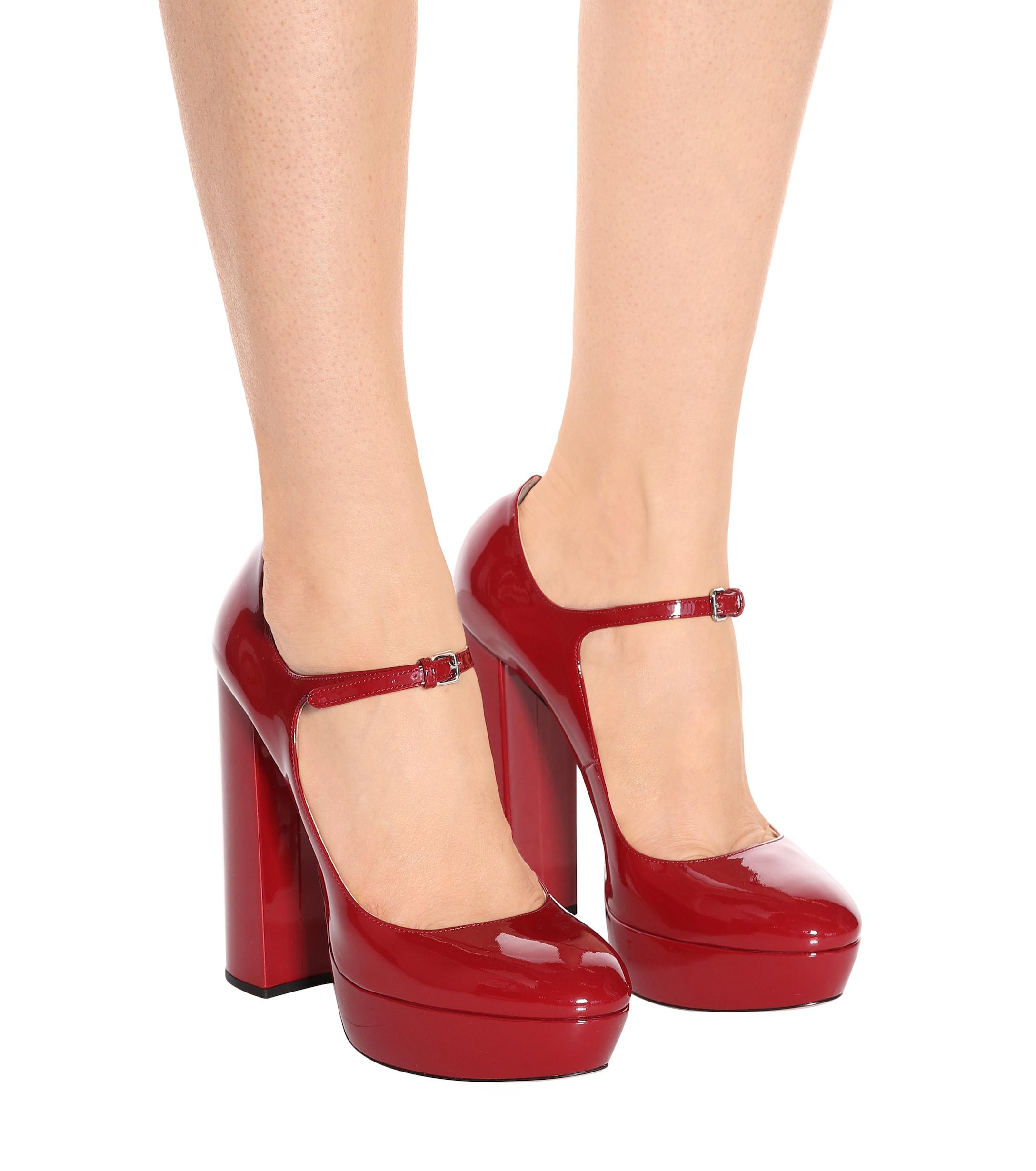 Miu Miu Leather Mary Jane Pumps in Red - Lyst