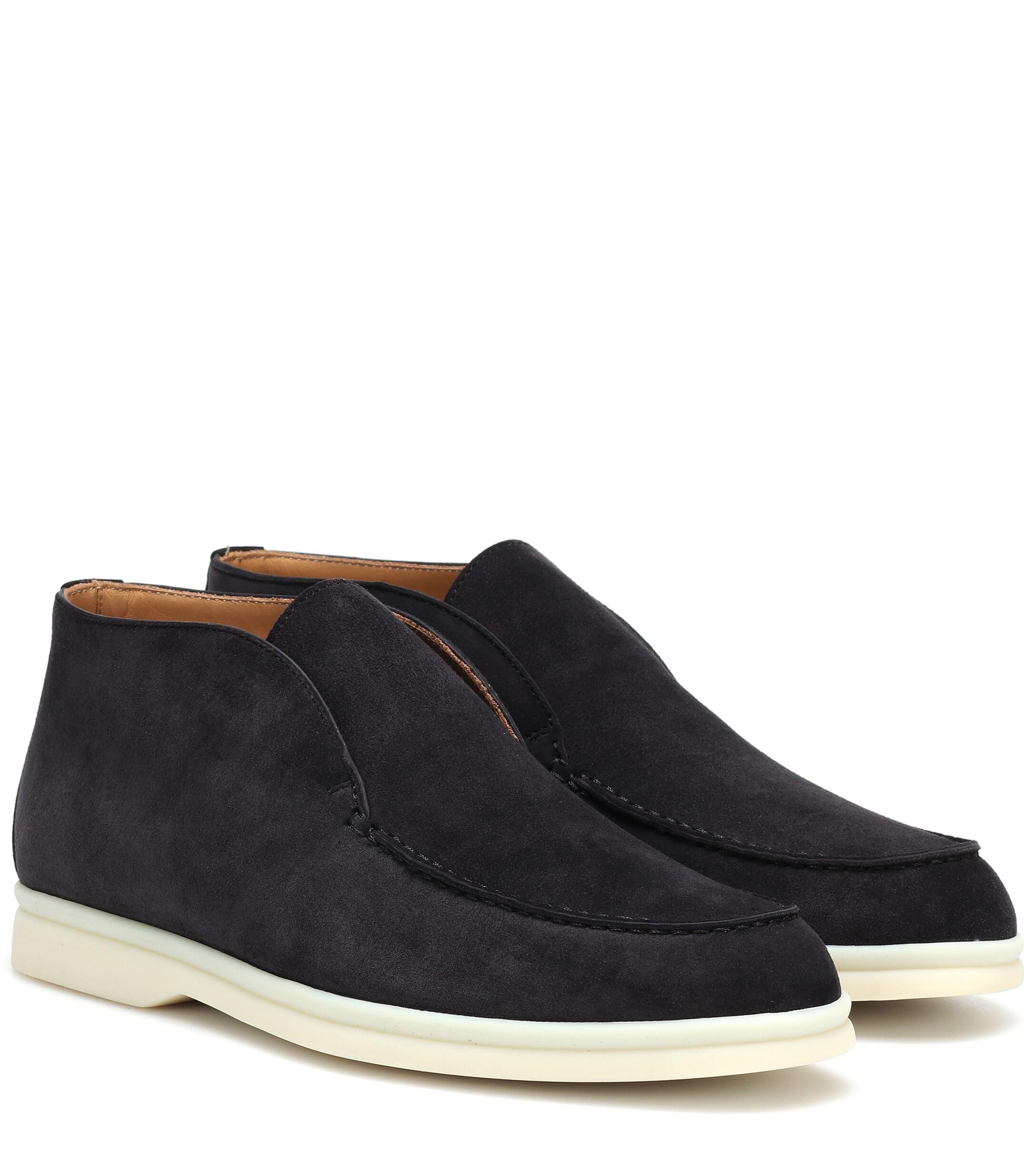 Loro Piana Open Walk Suede Ankle Boots in Black - Lyst