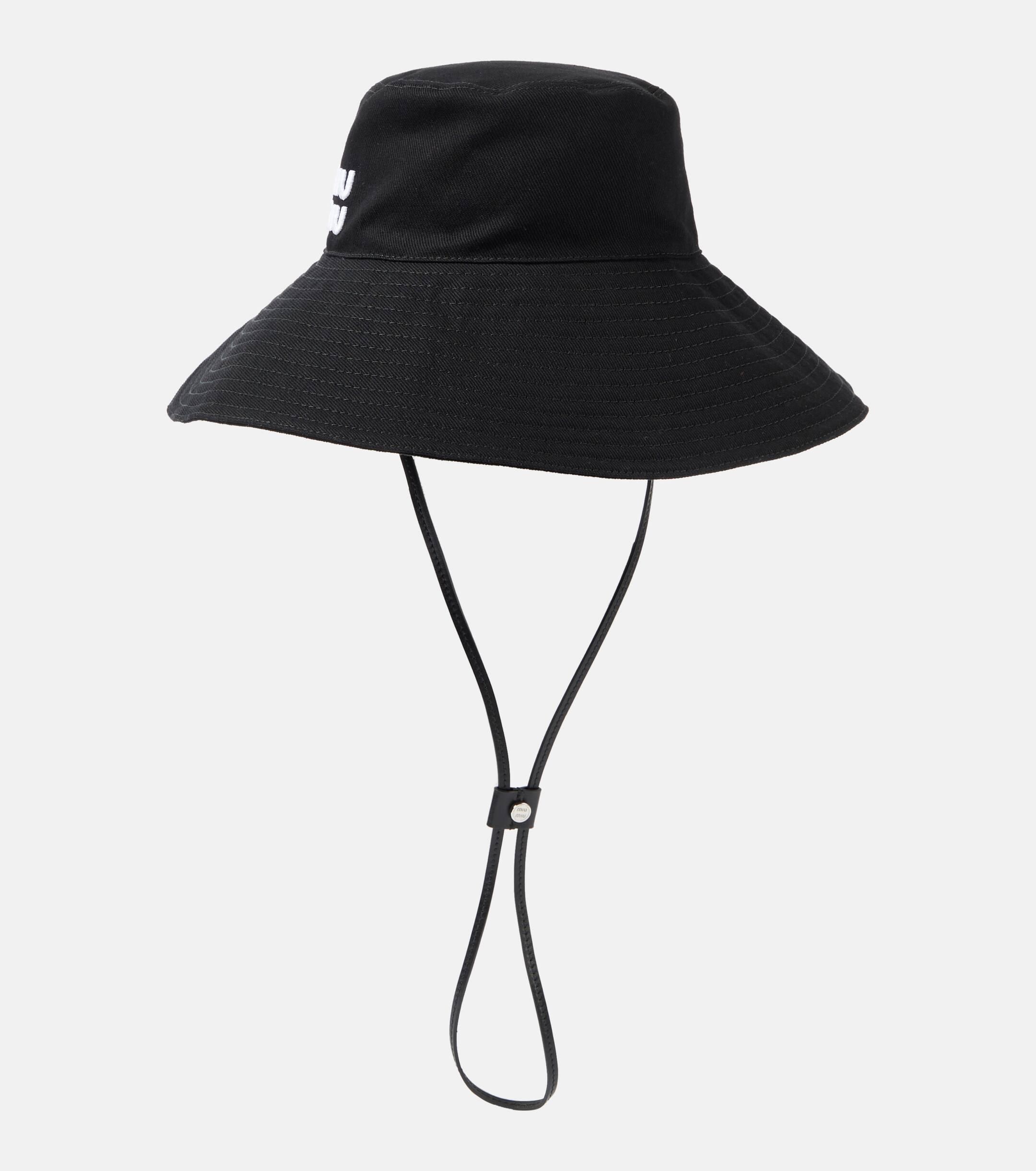 Miu Miu Logo Cotton Drill Bucket Hat in Black | Lyst UK