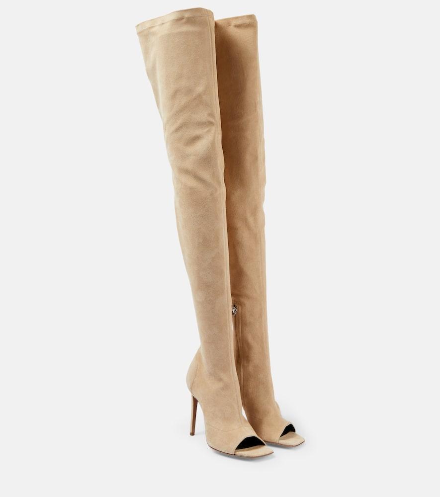 Paris Texas Amanda Suede Over-The-Knee Boots in Natural | Lyst