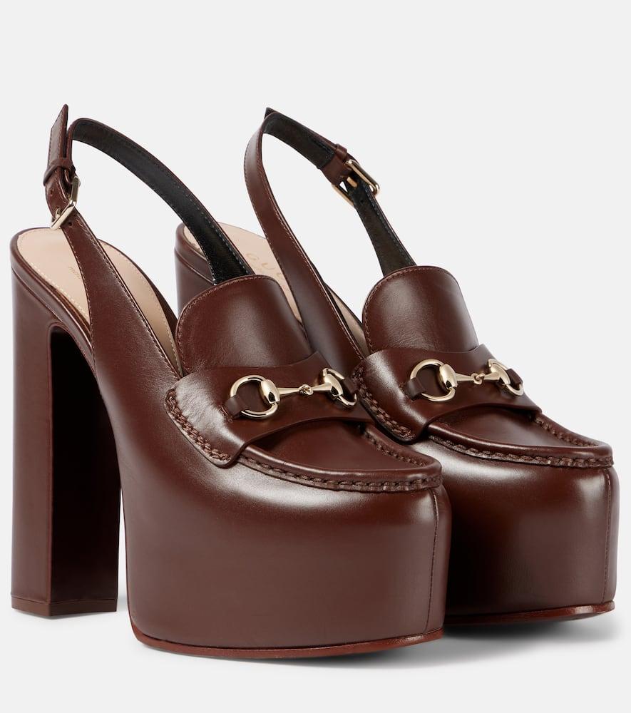 Gucci Leather Platform Slingback Pumps in Brown | Lyst