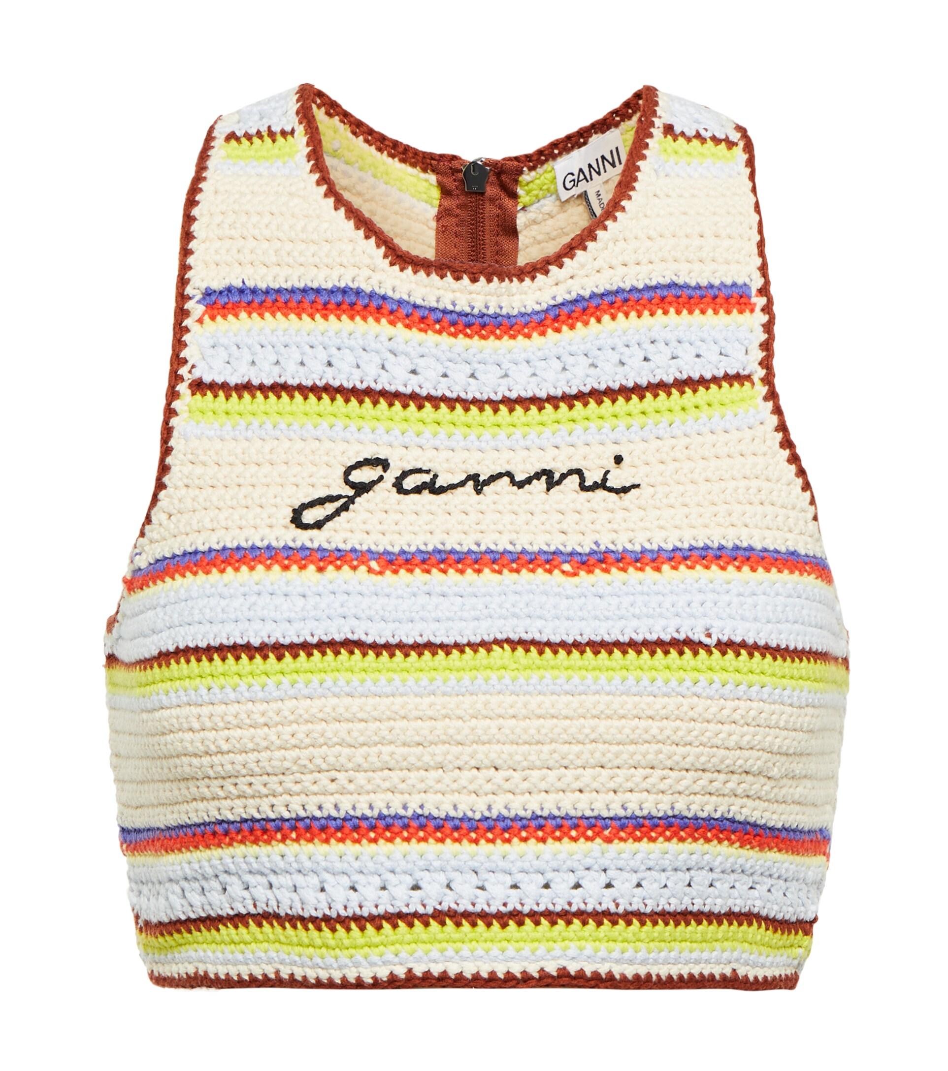 Ganni Striped Crochet Bikini Top | Lyst