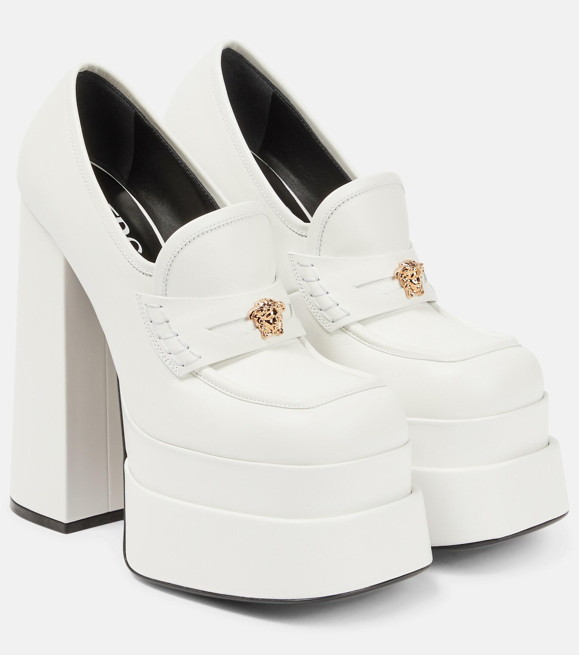 Versace Aevitas Leather Platform Loafer Pumps in White | Lyst