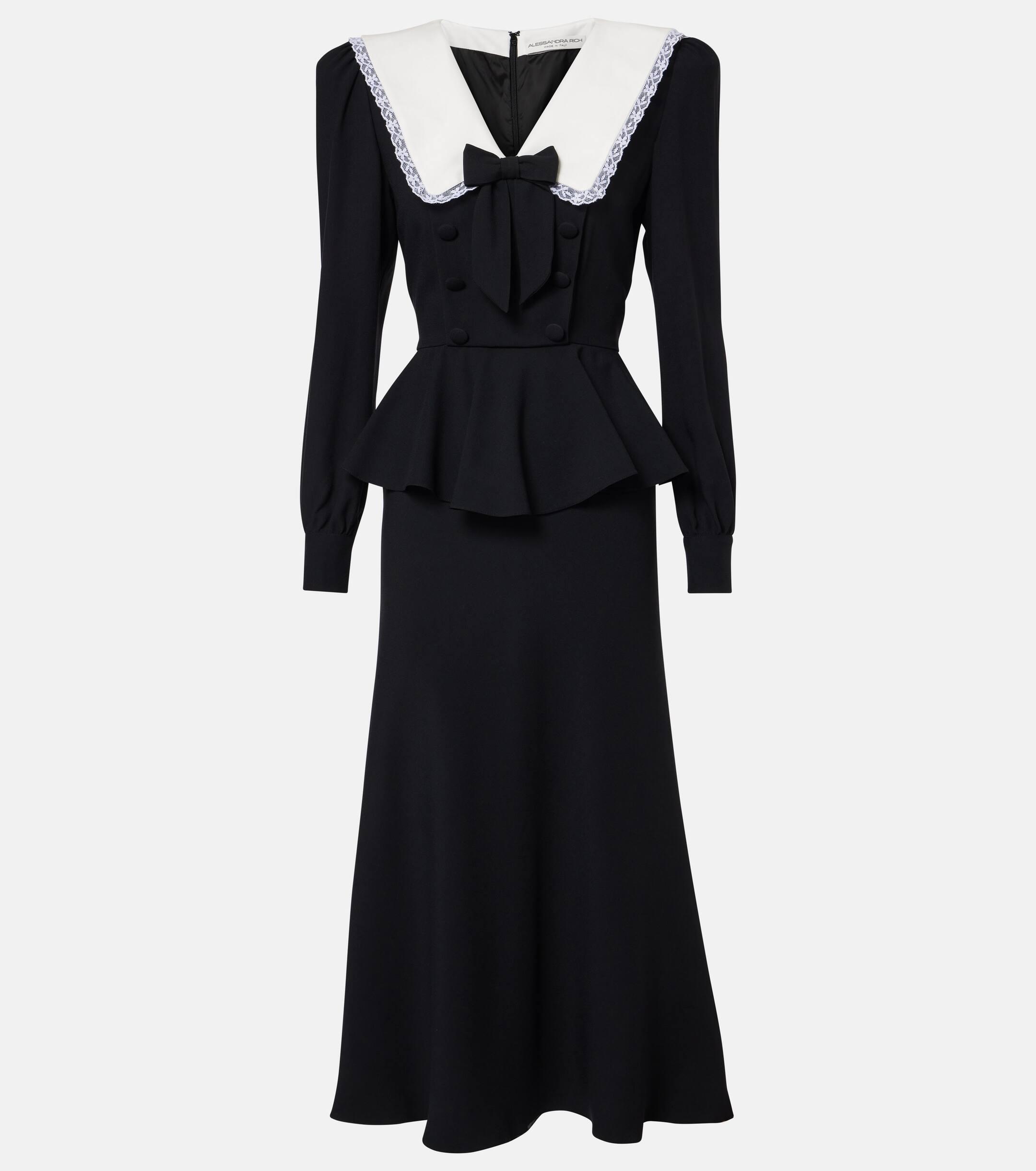 Alessandra Rich Bow-detail Peplum Satin Midi Dress in Black | Lyst UK
