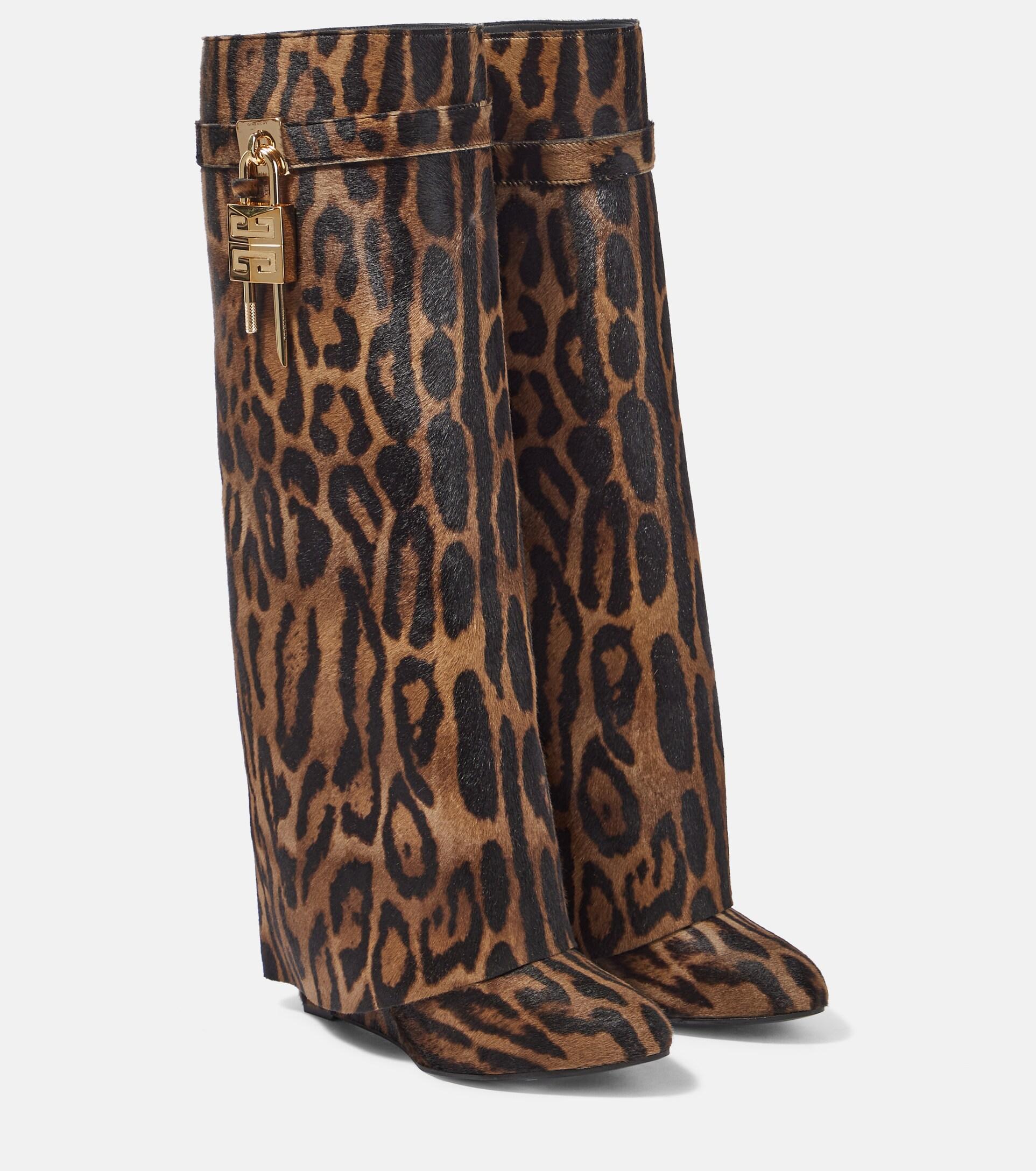 Givenchy Shark Lock Calf Hair Knee-high Boots in Brown | Lyst