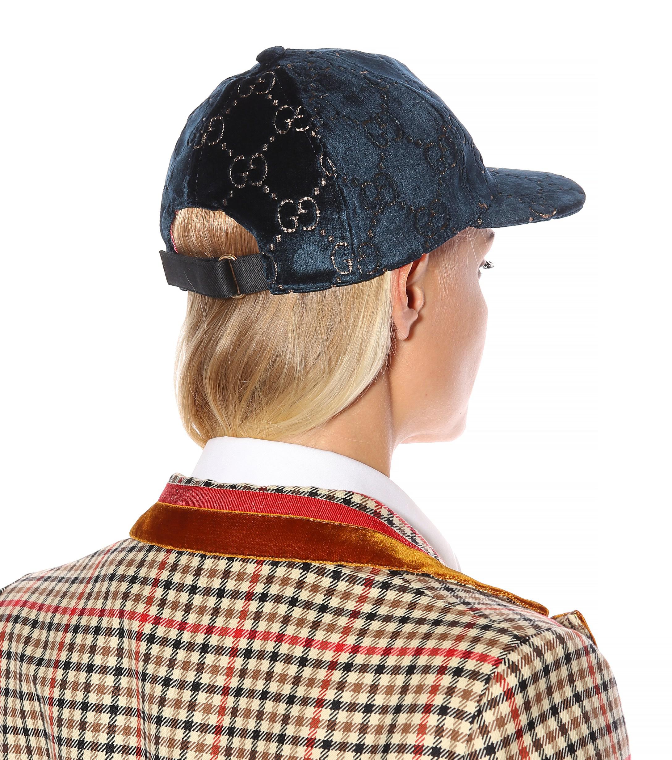 Gucci GG Velvet Baseball Cap in Blue - Lyst