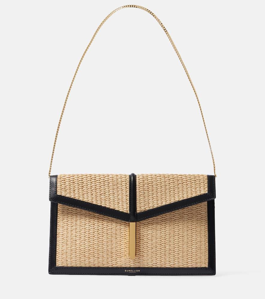 DeMellier London Tokyo Leather-Trimmed Raffia Clutch in Natural | Lyst