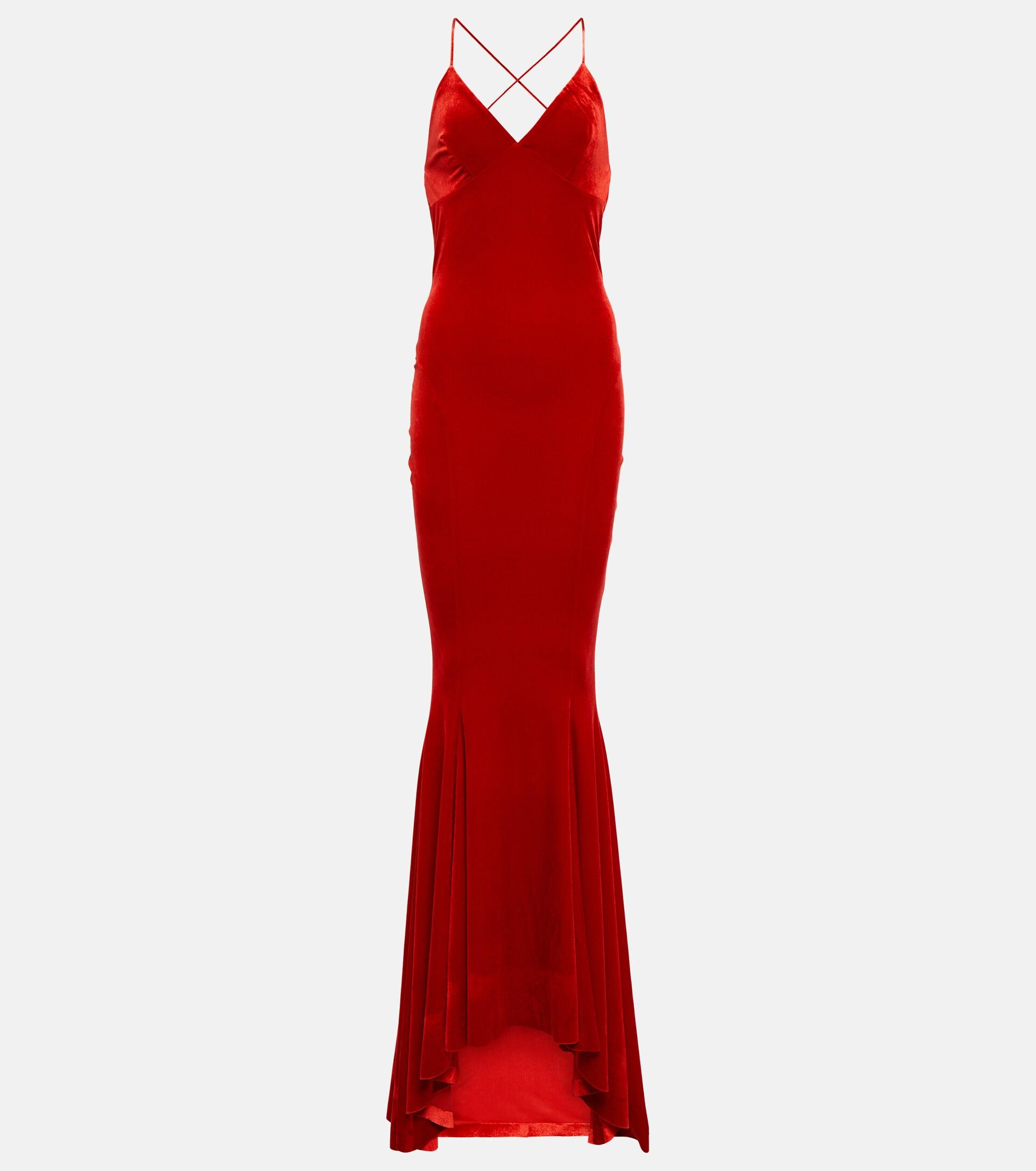 Norma Kamali Fishtail Velvet Gown in Red | Lyst