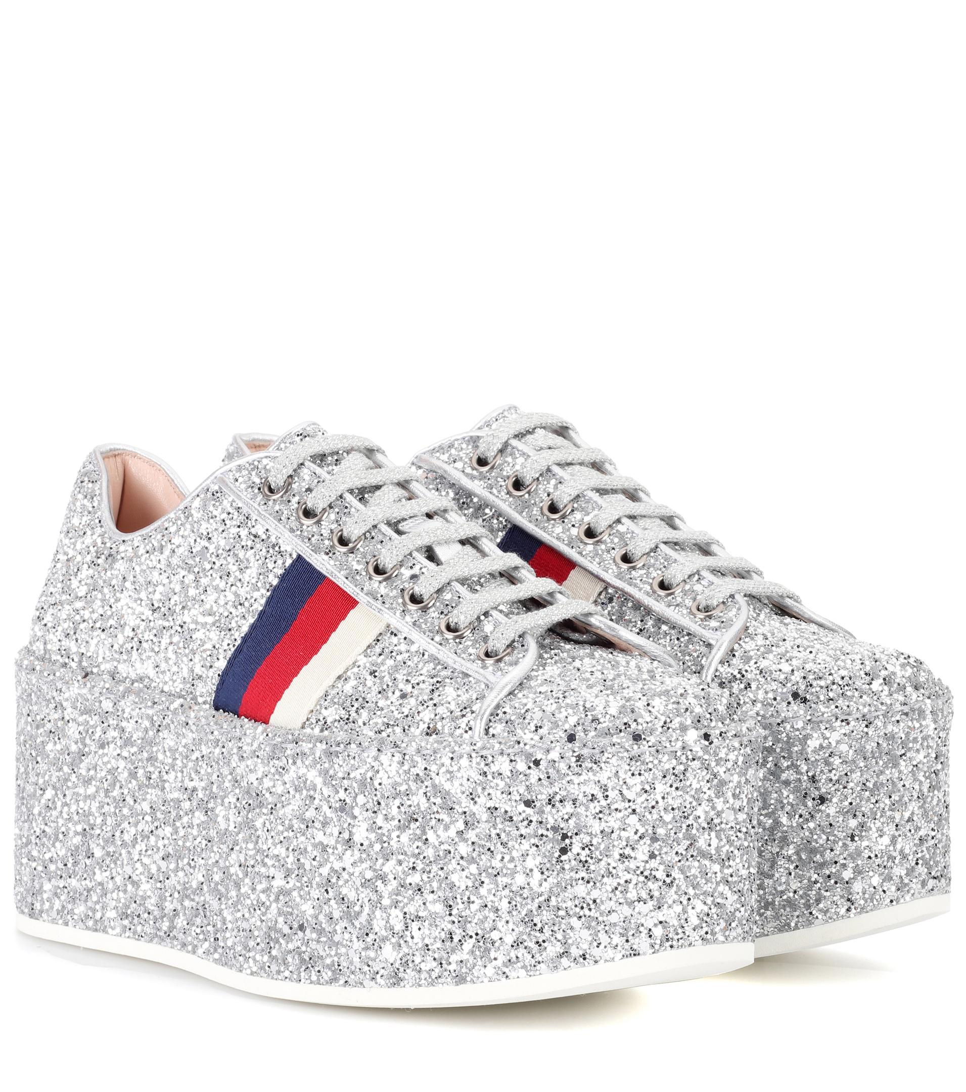 Gucci Glitter Platform Sneakers In Silver Metallic Lyst